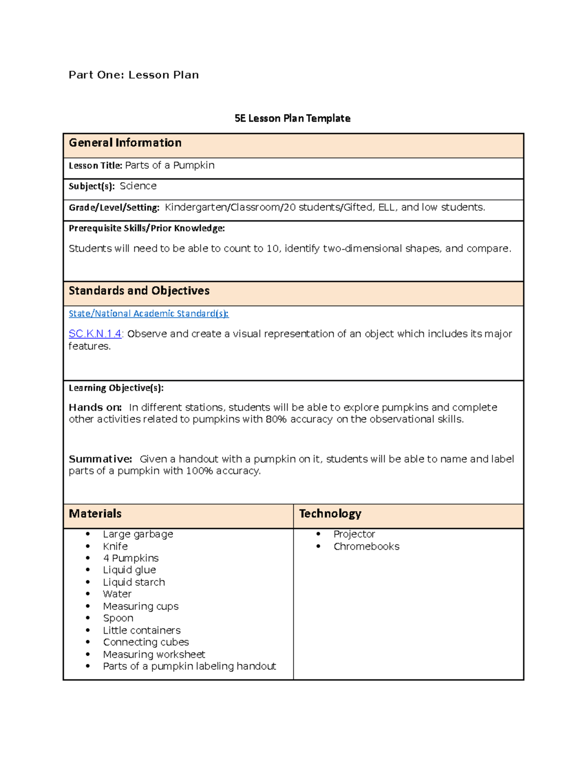 Task 1 - Task 1 Science Lesson Plan - Part One: Lesson Plan 5E Lesson ...