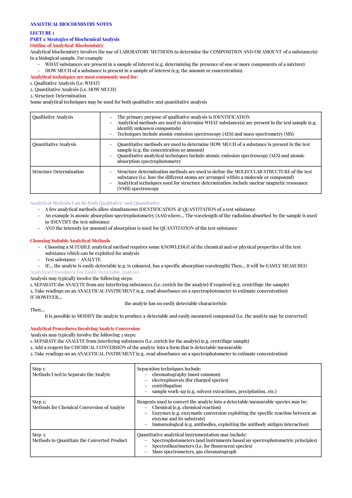 Analytical Biochemistry Notes - LECTURE 1 PART 1: Strategies of ...