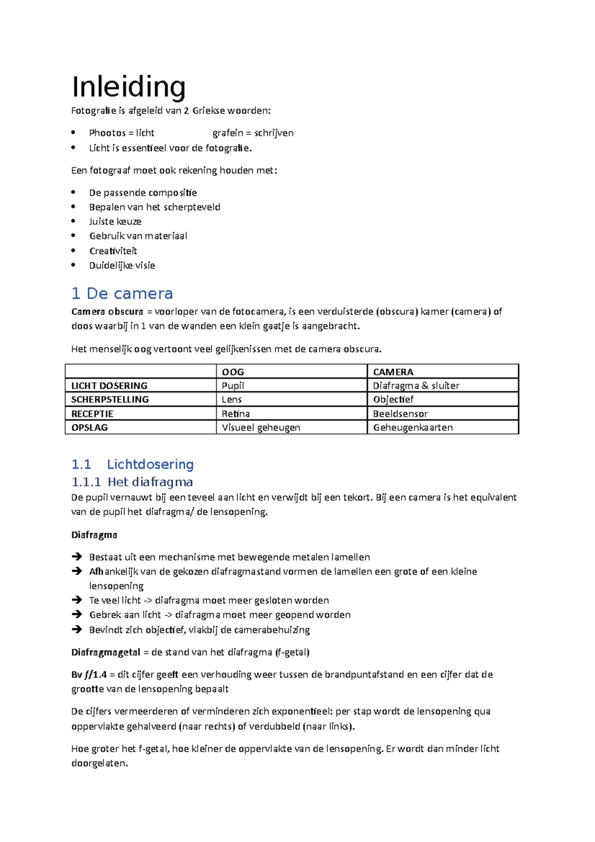 Samenvatting foto beeldtaal - Inleiding Fotografie is afgeleid van 2 ...
