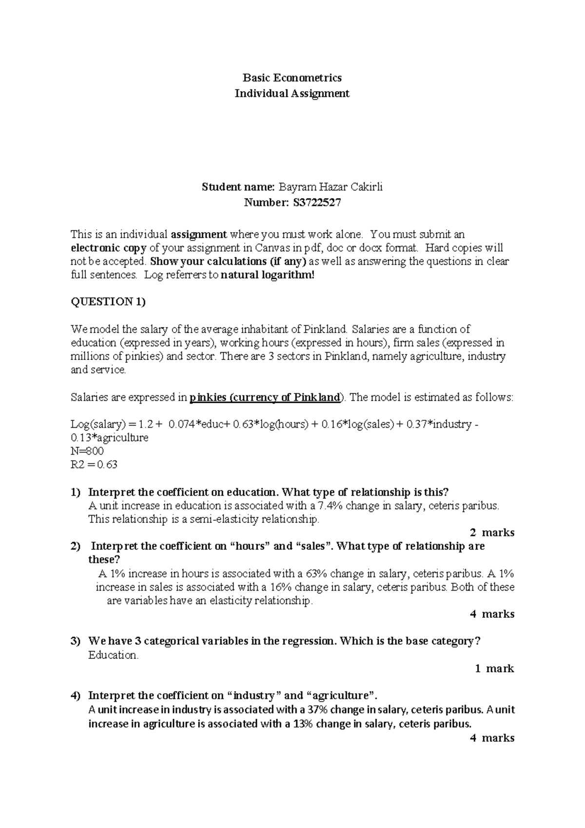 Individual Home Assignment ECON1066 2150 - Basic Econometrics Individual Assignment Student name ...