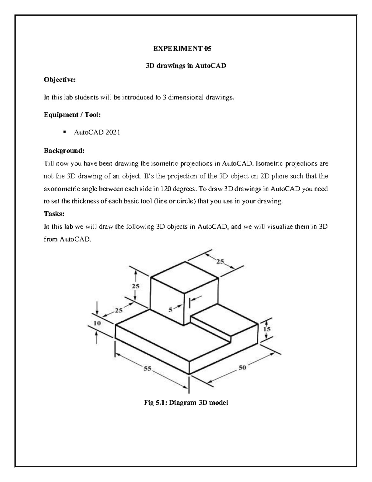 Lab 5 CAD Drawing 005 - EXPERIMENT 05 3D drawings in AutoCAD Objective ...