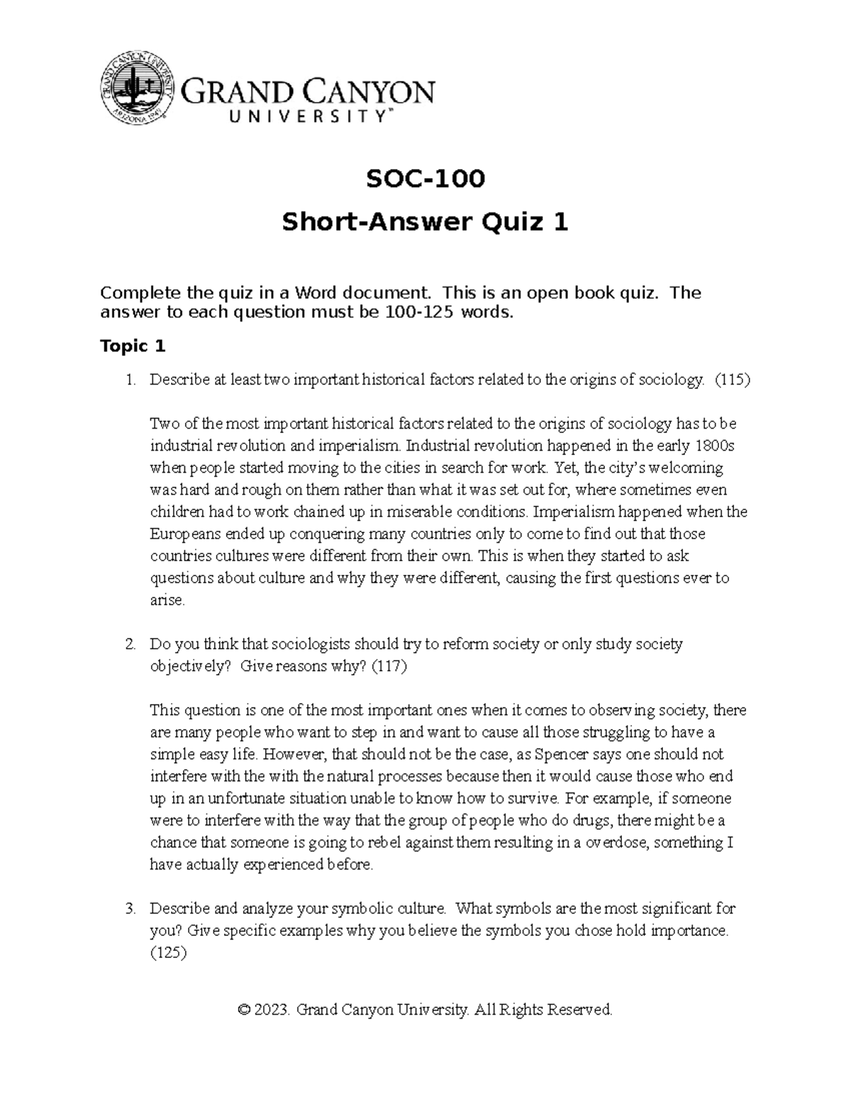 T1W1 Short-Answer Quiz - SOC- Short-Answer Quiz 1 Complete the quiz in ...