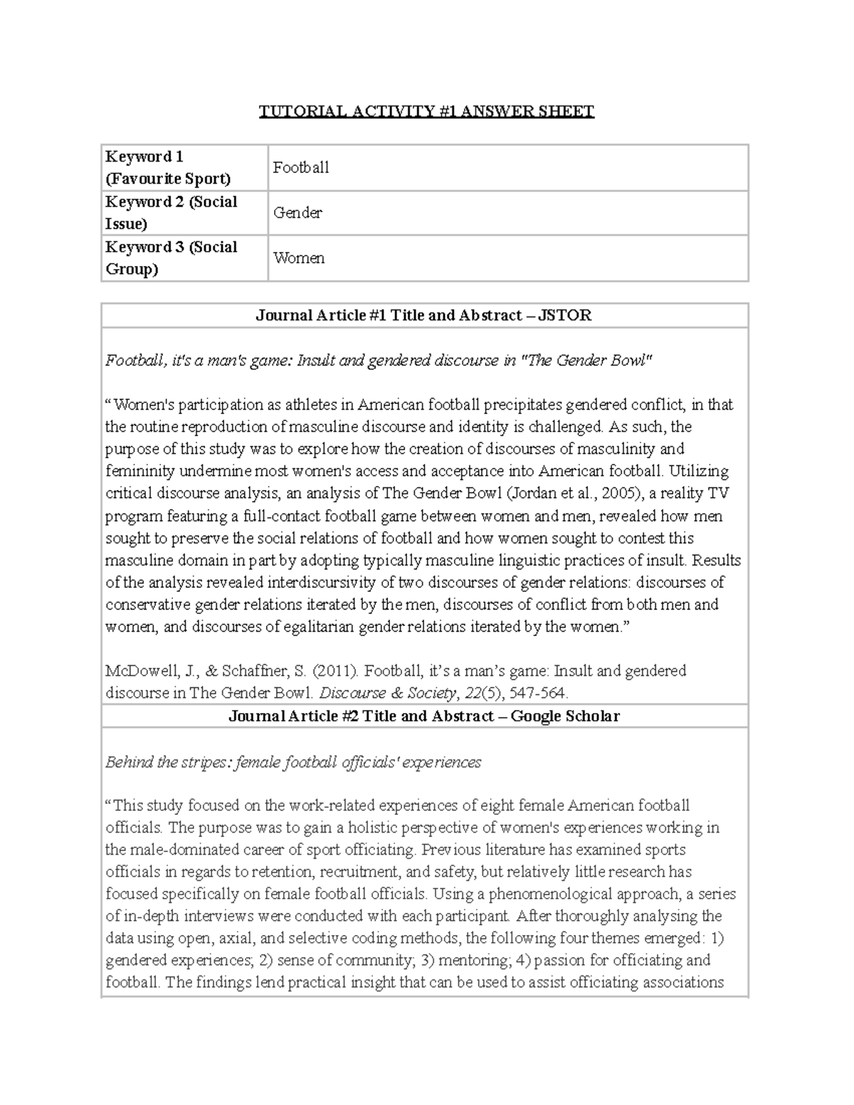 Tutorial 1 Worksheet - TUTORIAL ACTIVITY #1 ANSWER SHEET Keyword 1 ...