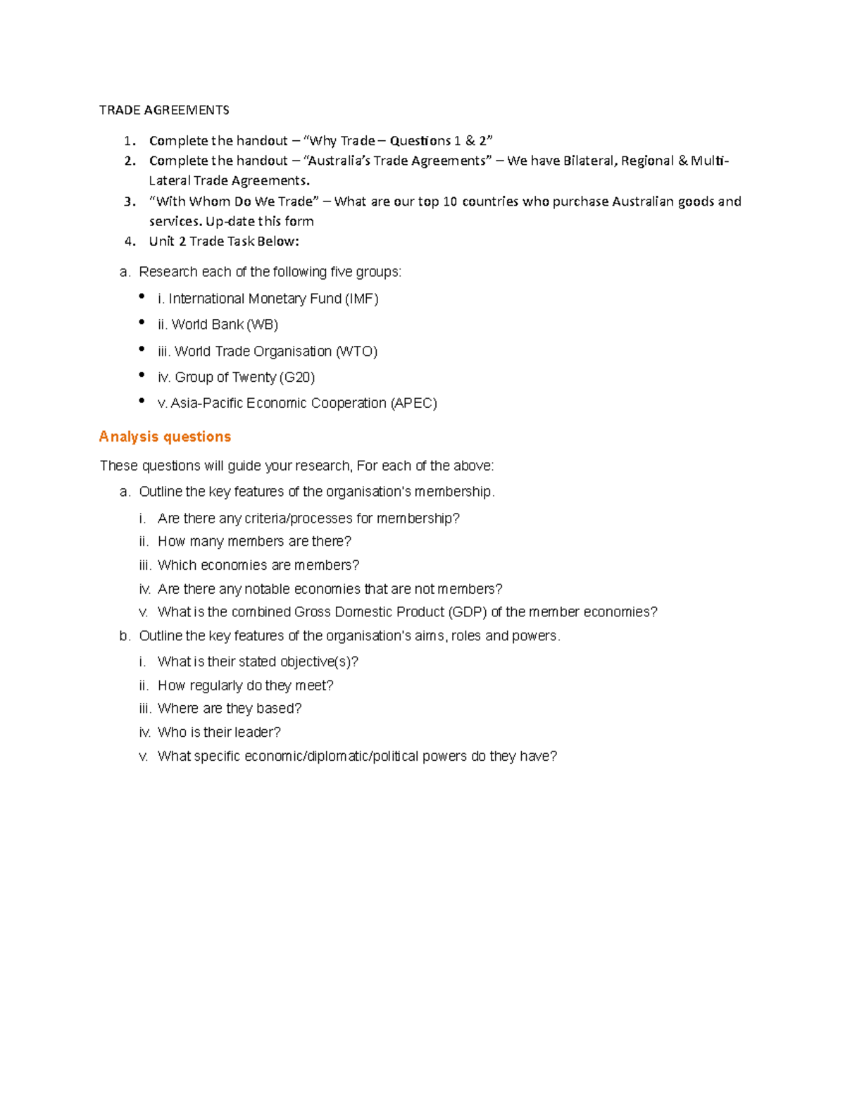 Trade Agreements and summaries and notes - TRADE AGREEMENTS 1. Complete ...