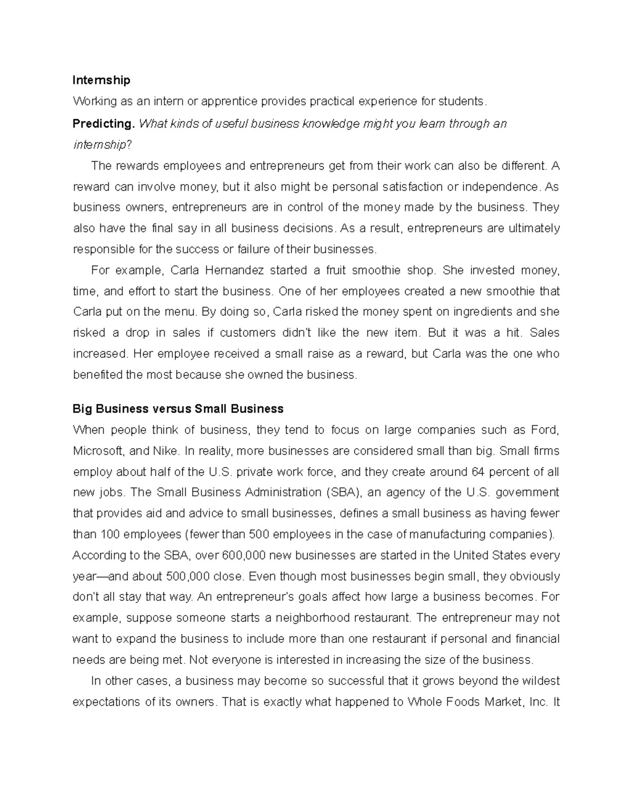 Introduction to Entrepreneurship - Internship Working as an intern or ...