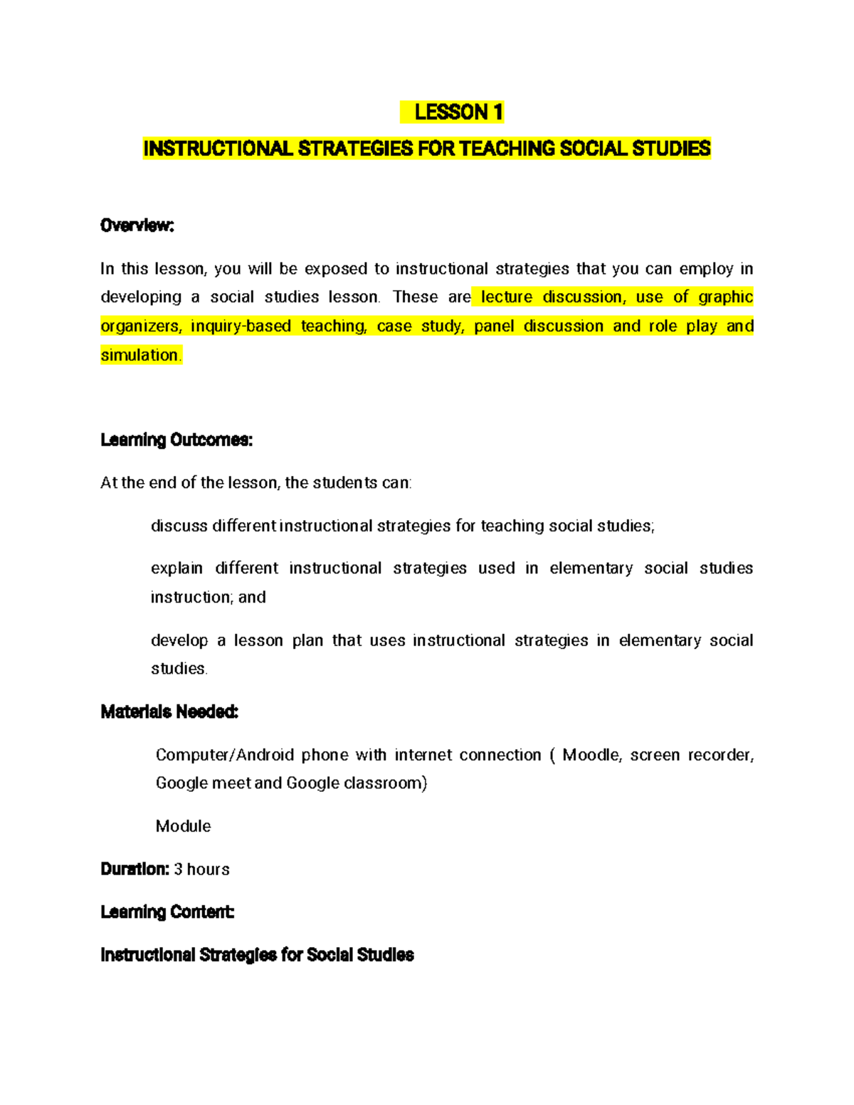 Lesson 1-WPS Office - LESSON 1 INSTRUCTIONAL STRATEGIES FOR TEACHING ...
