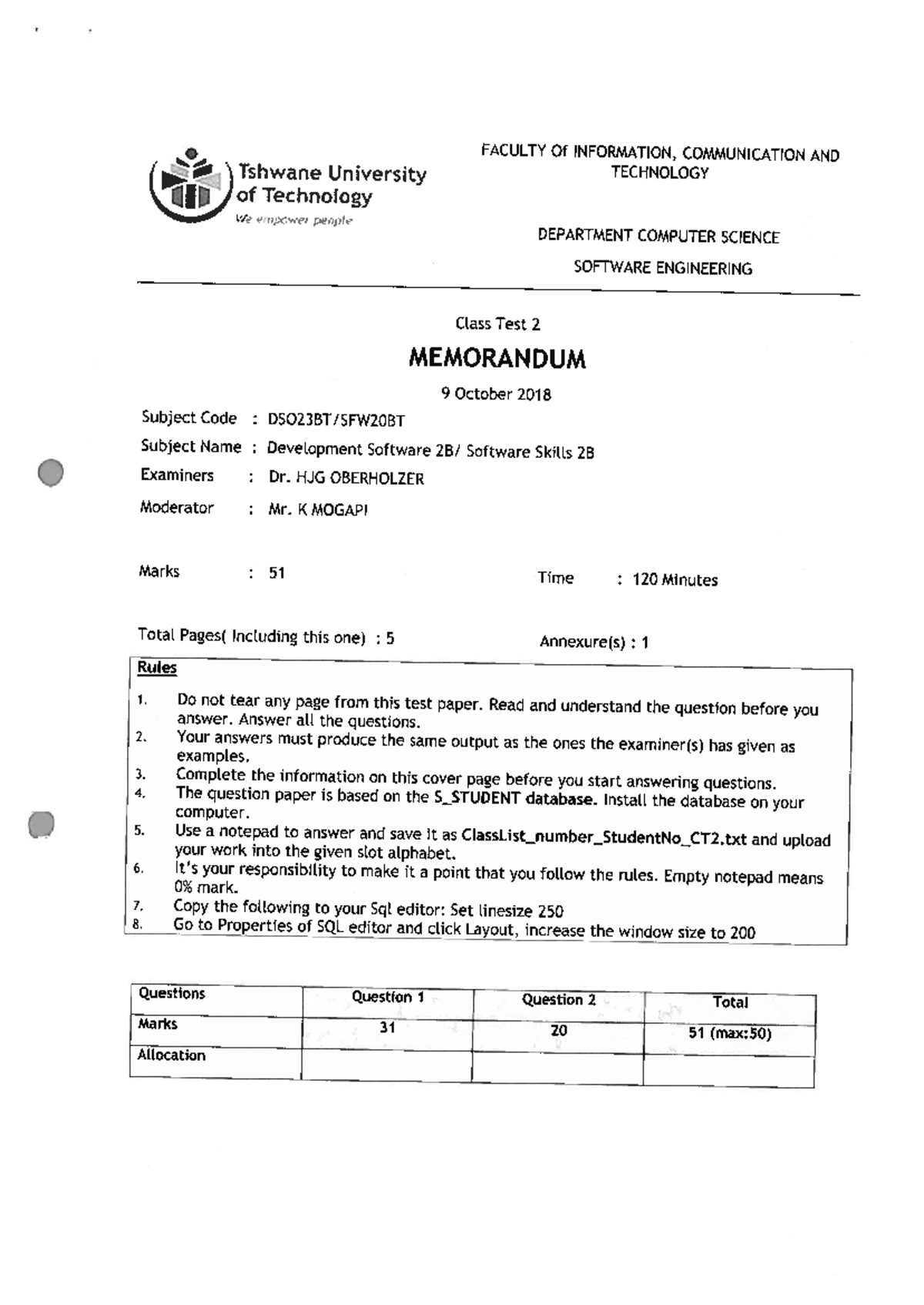 CT2 Memo - Is a memo - FACULTY Of INFORMATION, COMMUNICATION AND ...