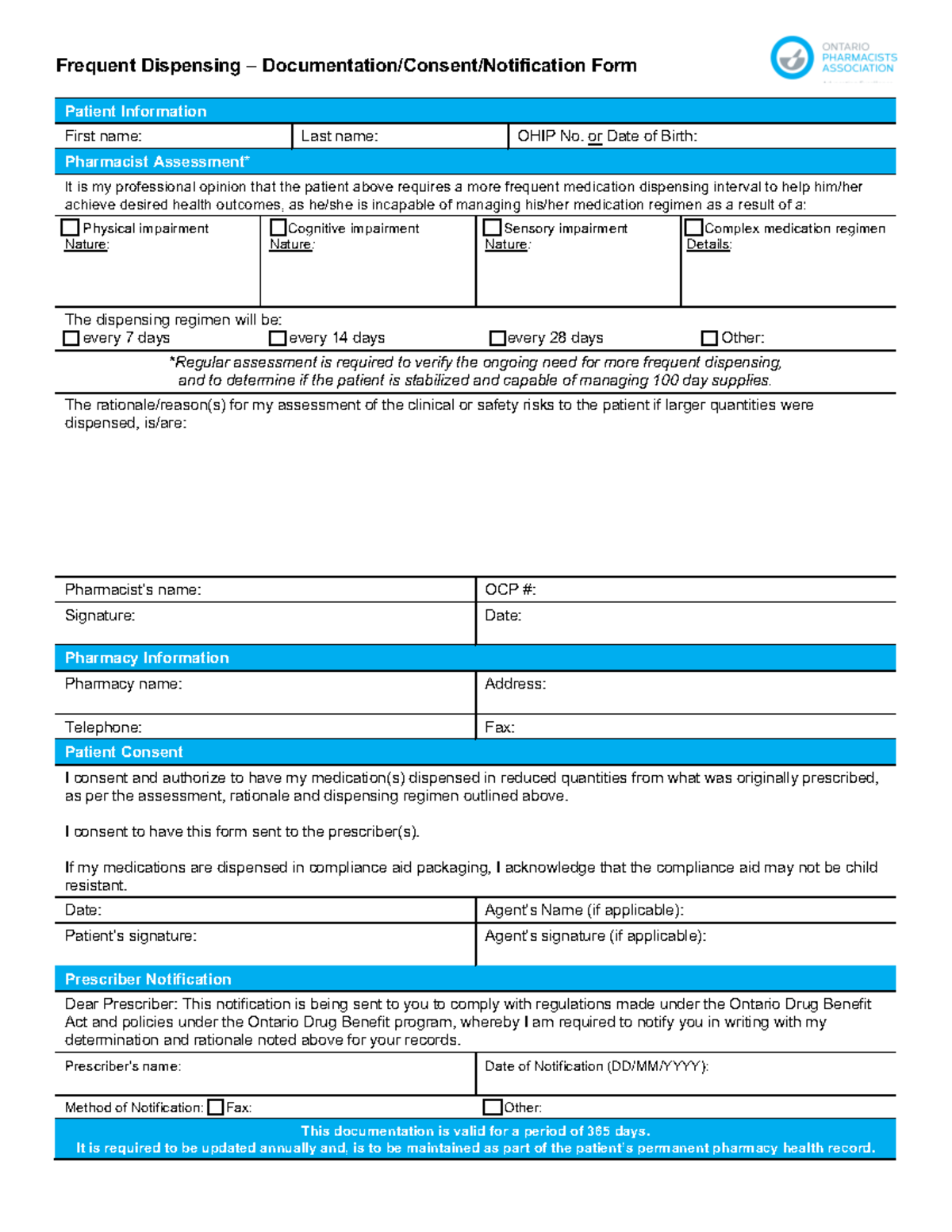 Frequent Dispensing Form - Frequent Dispensing – Documentation/Consent ...