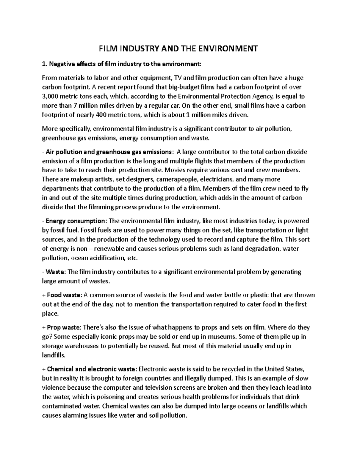 FILM Industry AND THE Environment - FILM INDUSTRY AND THE ENVIRONMENT ...