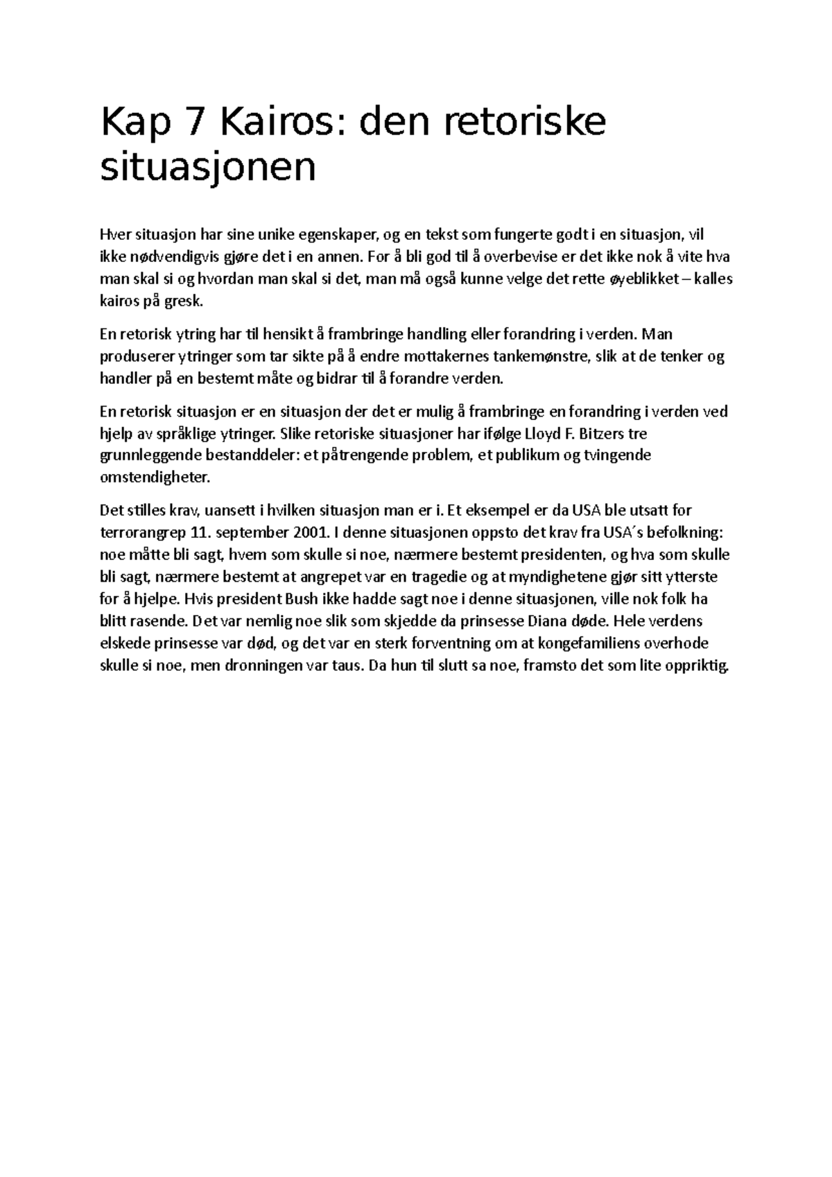 Kap 7 Kairos - Foredragsnotater 7 - Kap 7 Kairos: den retoriske ...