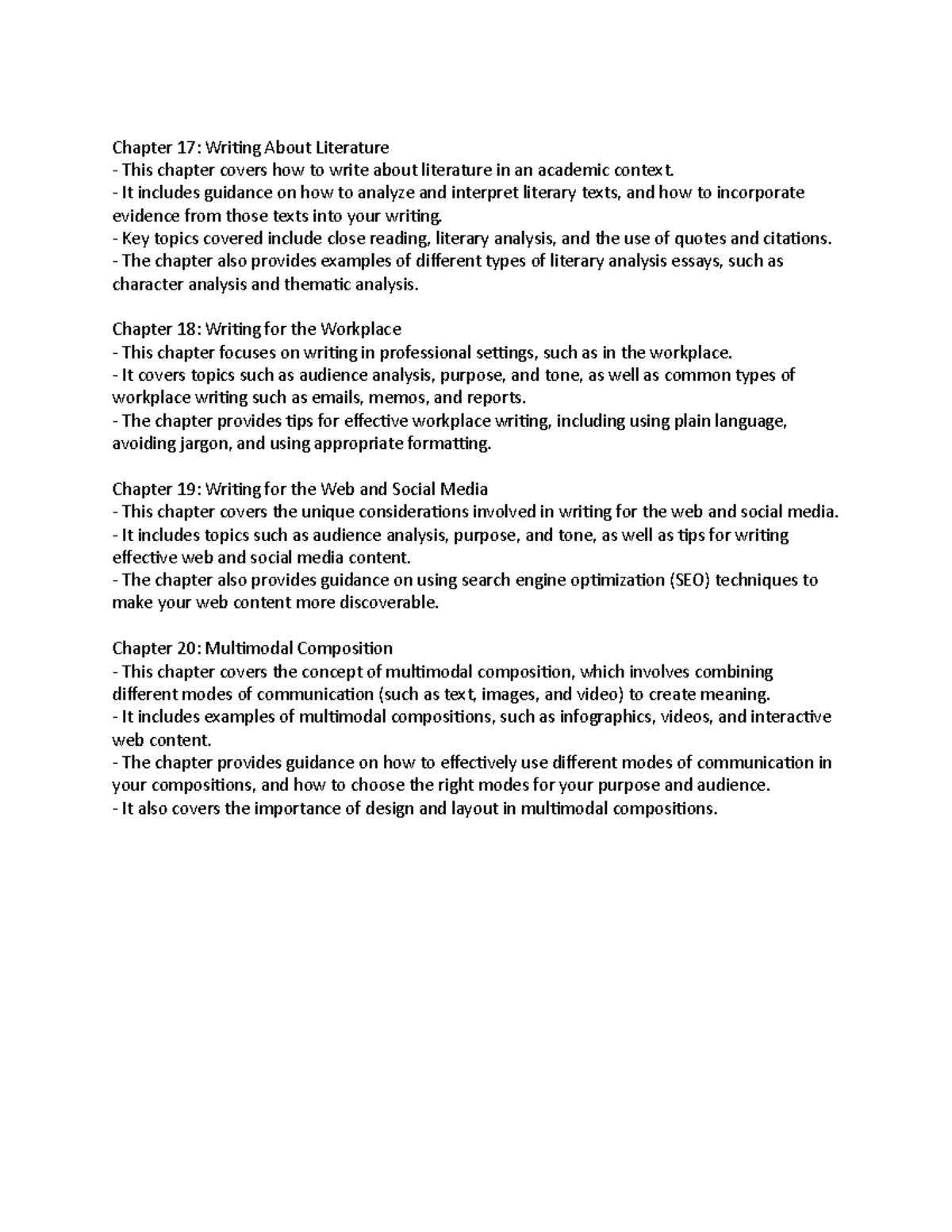 English notes 17-20 - Chapter 17: Writing About Literature This chapter ...