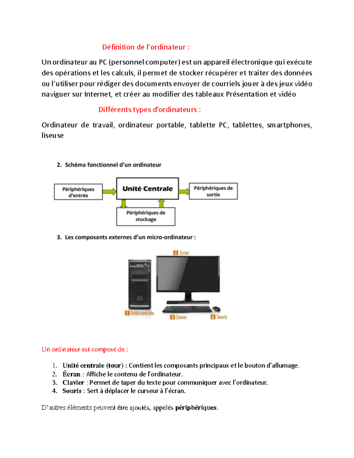 Informatique - cours - Définition de l’ordinateur : Un ordinateur au PC ...