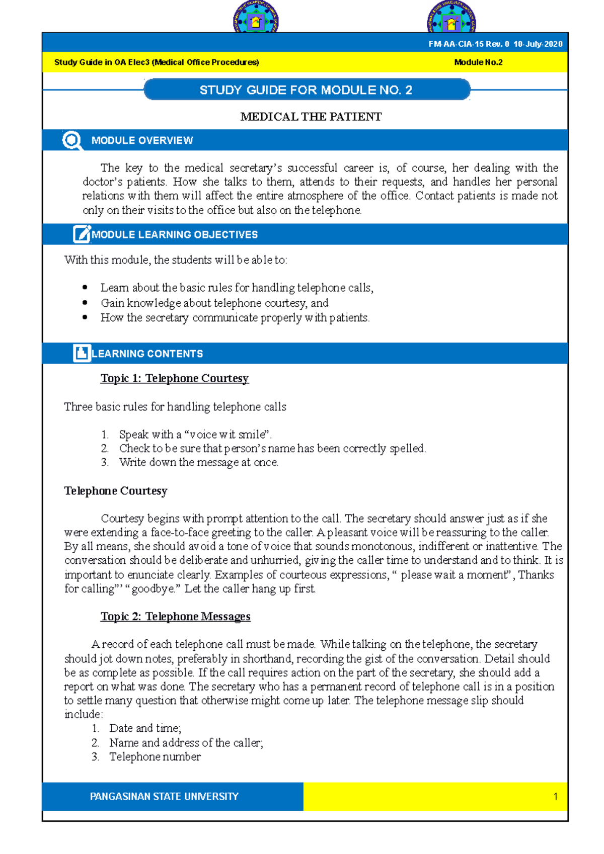 OA-Elec3-SG2 - this is all about a lecture in telephone answering ...