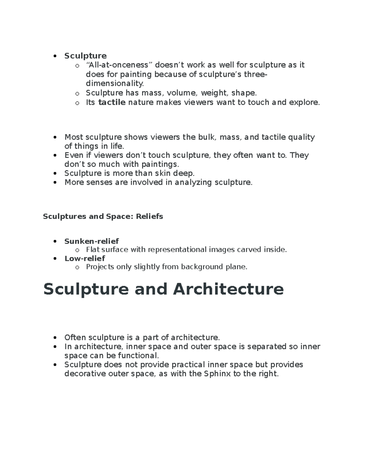 HUM Sculptures - HUM Sculpture Lecture Notes - Sculpture o “All-at ...