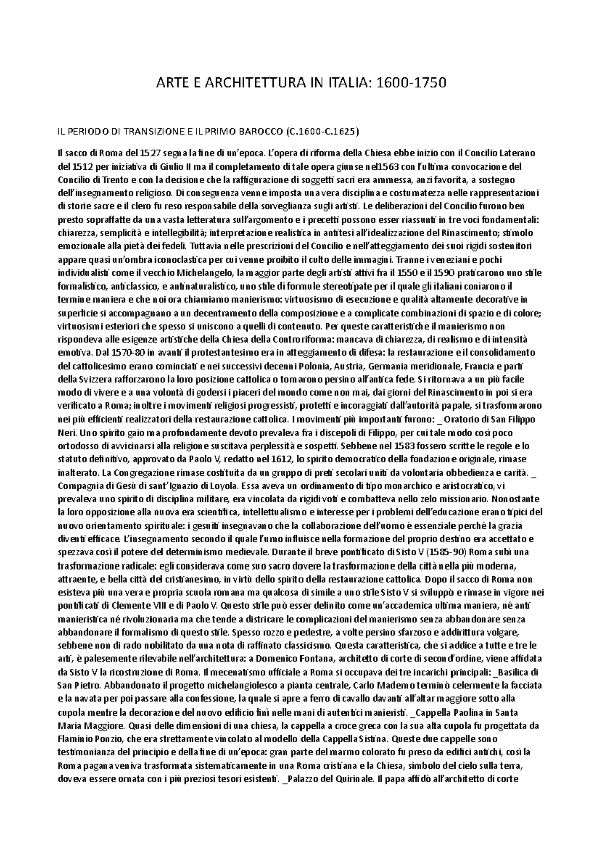 Arte e architettura in Italia 1600-1750 riassunto - ARTE E ARCHITETTURA ...