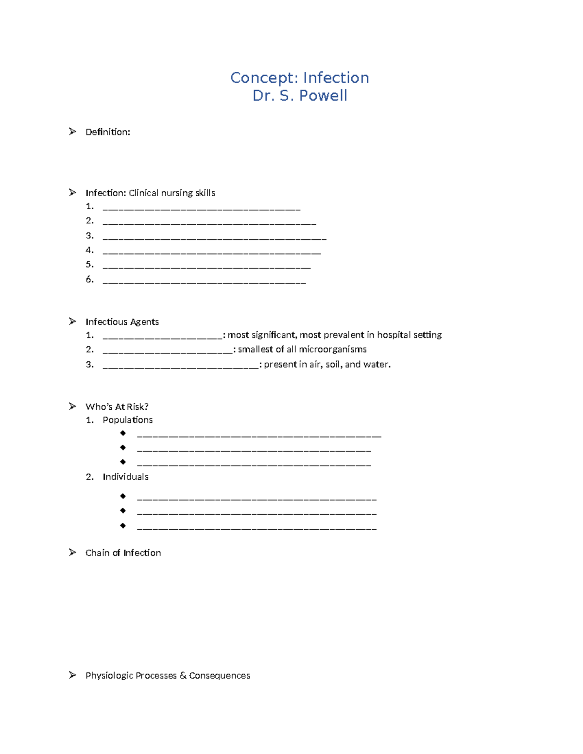 Infection lecture notes 2024 - Concept: Infection Dr. S. Powell ...