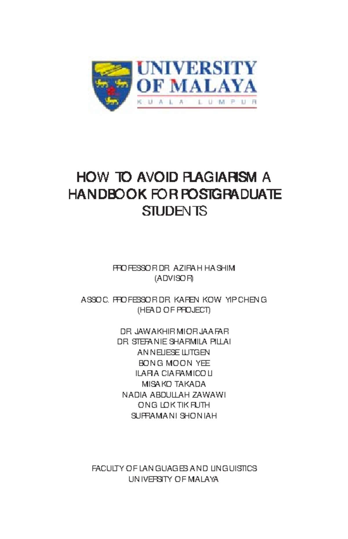 HOW TO AVOID PLAGIARISM A HANDBOOK FOR POSTGRADUATE STUDENTS - Research ...