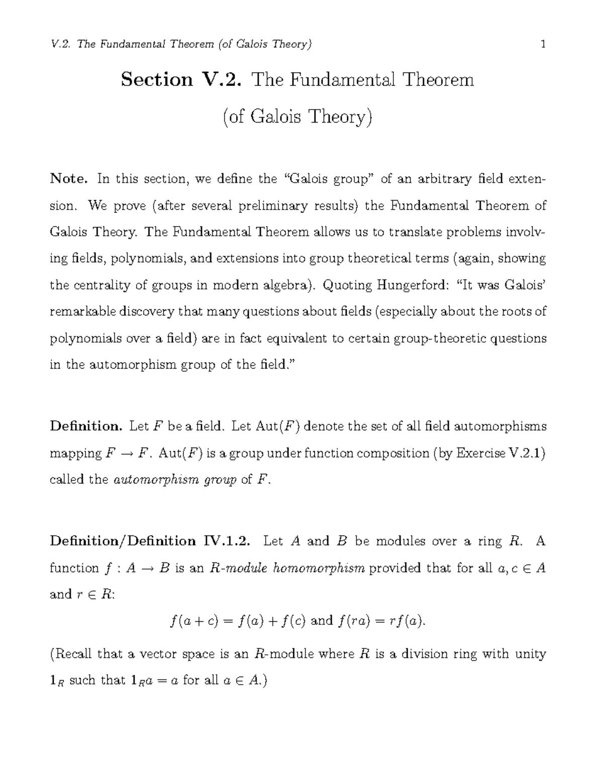 V-2 - Fields and Galois Theory - Section V. The Fundamental Theorem (of Galois Theory) Note. In ...