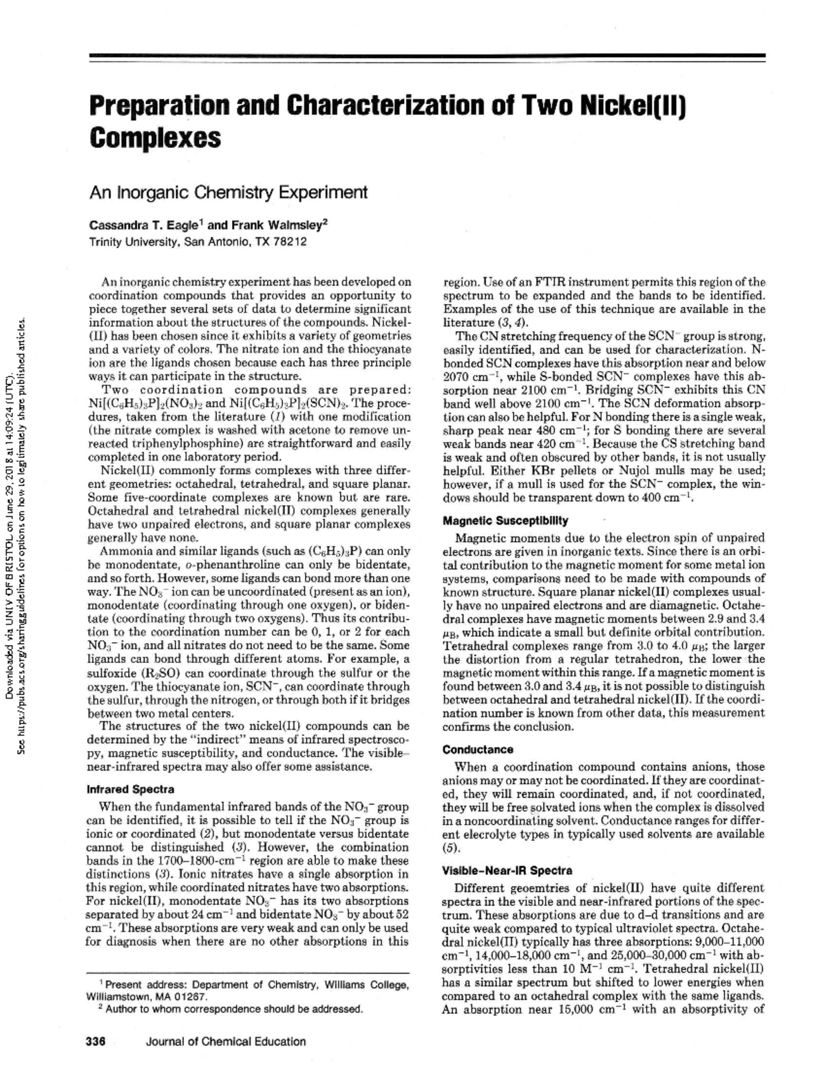 Preparation and Characterization of Two Nickel(ll) Complexes - Preparation and Characterization ...