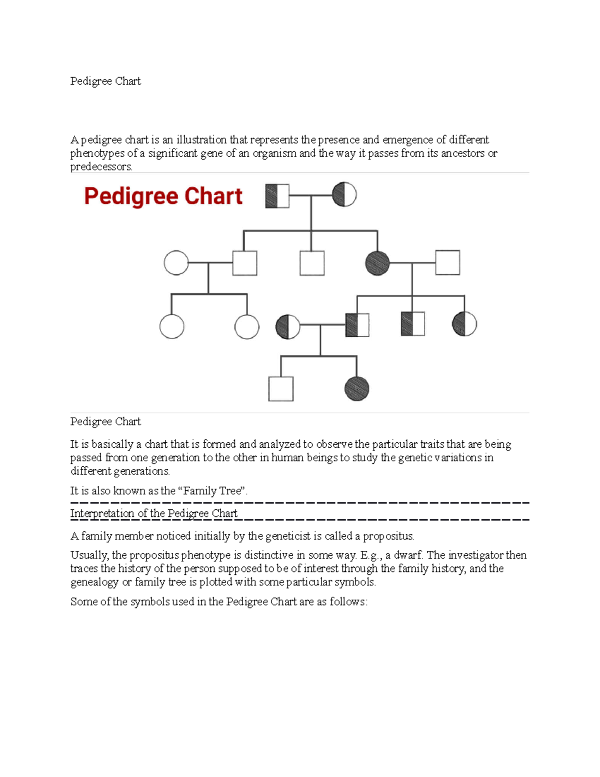 Pedigree Chart - notes - Pedigree Chart A pedigree chart is an ...