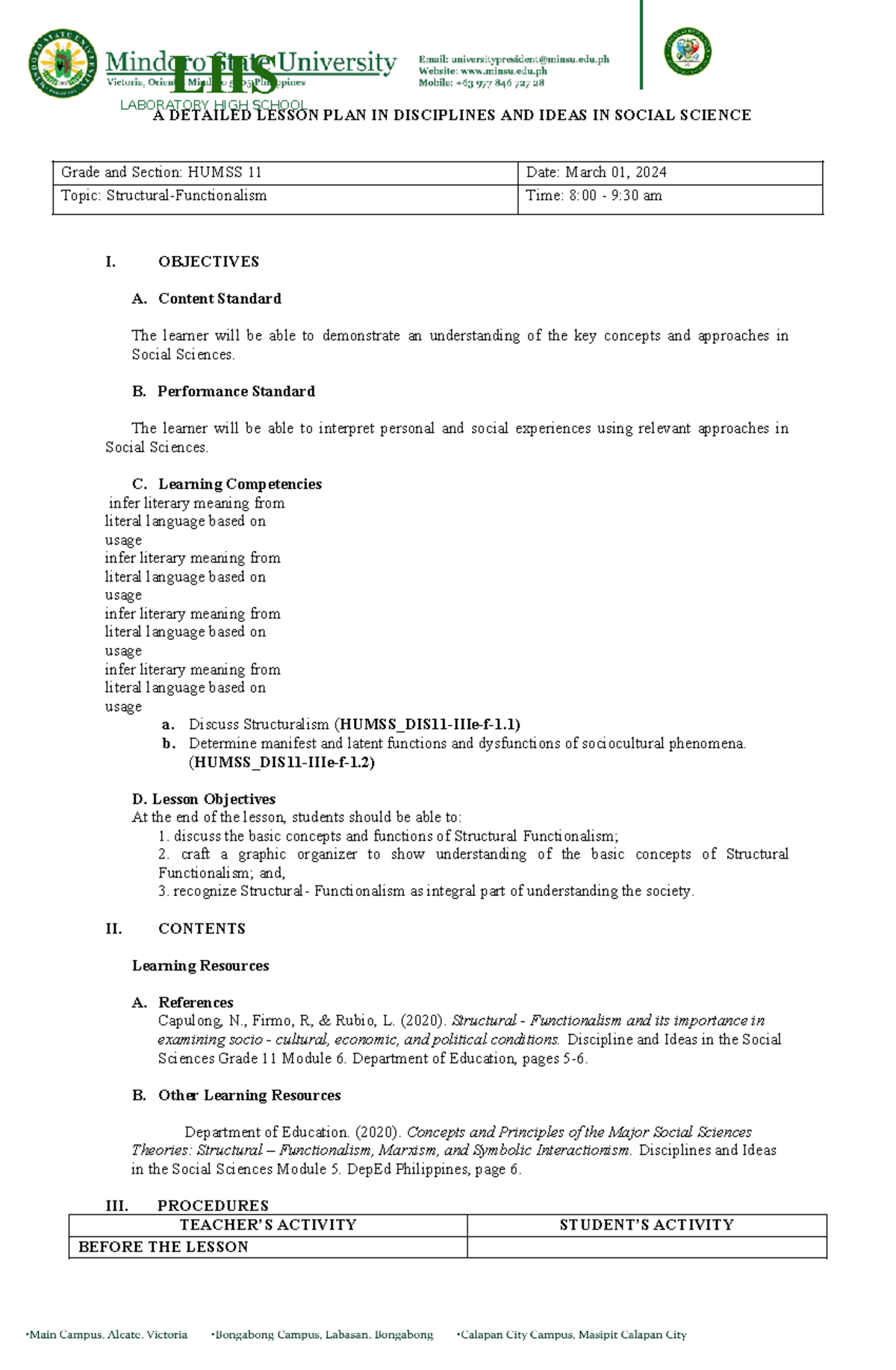 DISS-Structural Functionalism - LABORATORY HIGH SCHOOL A DETAILED ...