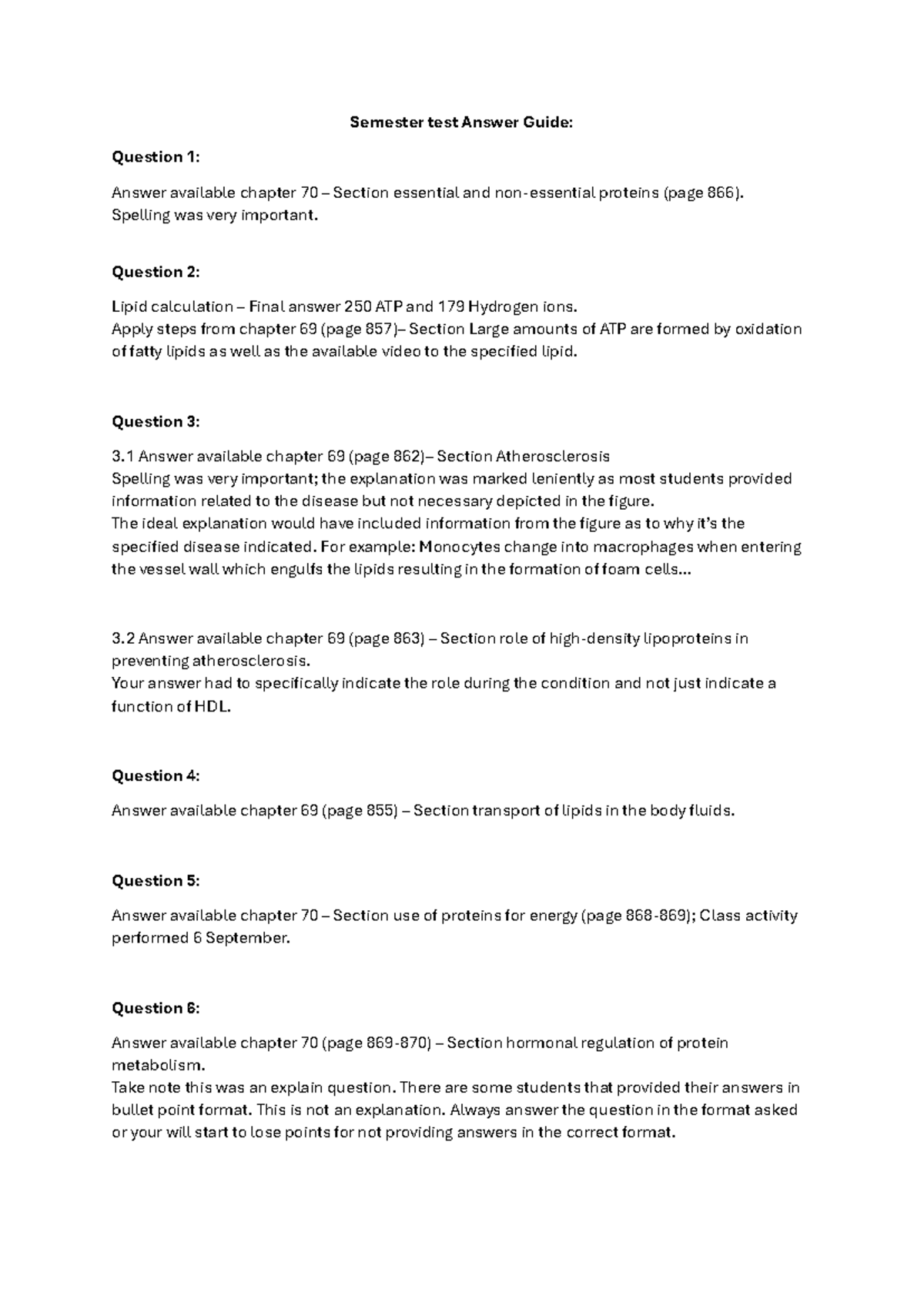 Semester test Feedback - Semester test Answer Guide: Question 1: Answer ...