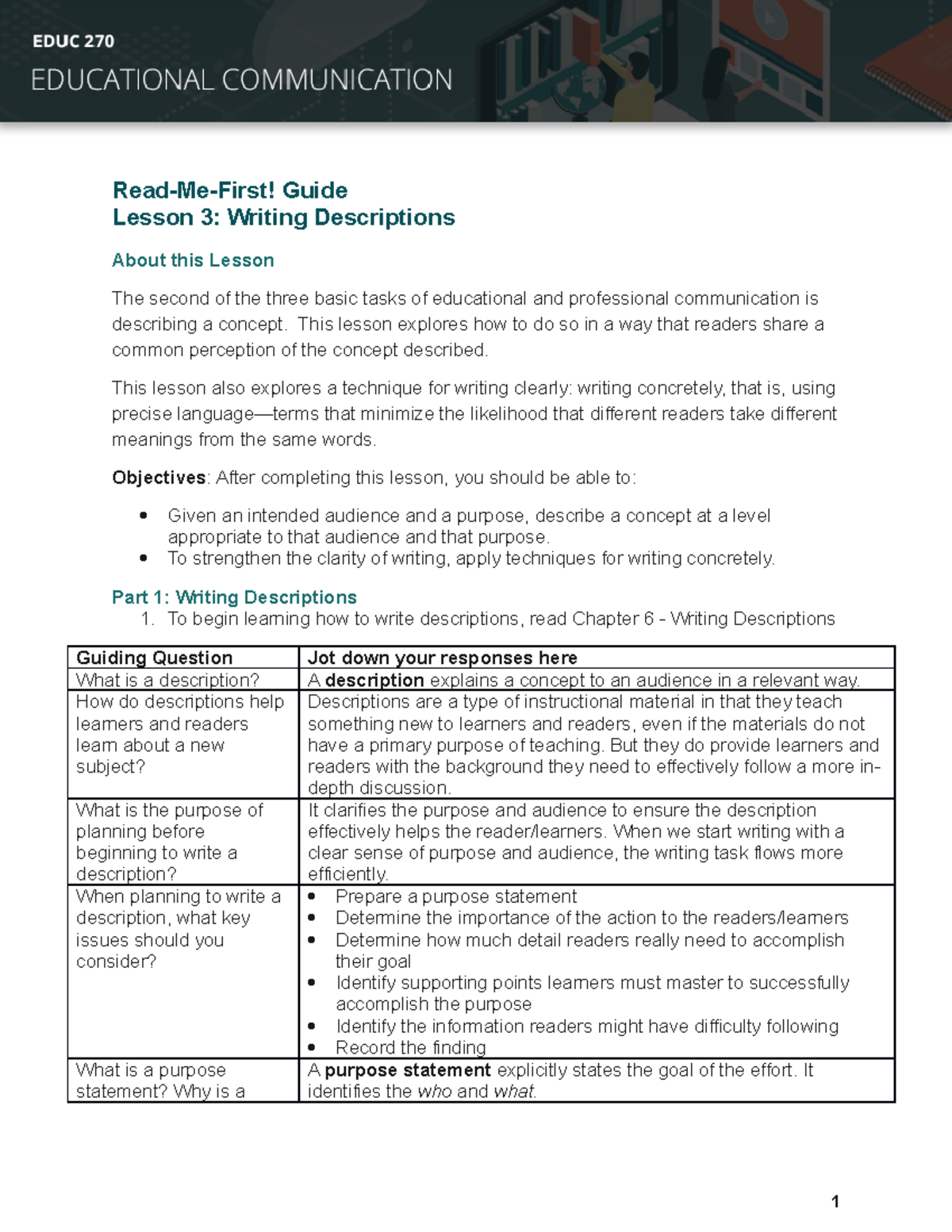 Read me first - Lesson 3 - Read-Me-First! Guide Lesson 3: Writing ...