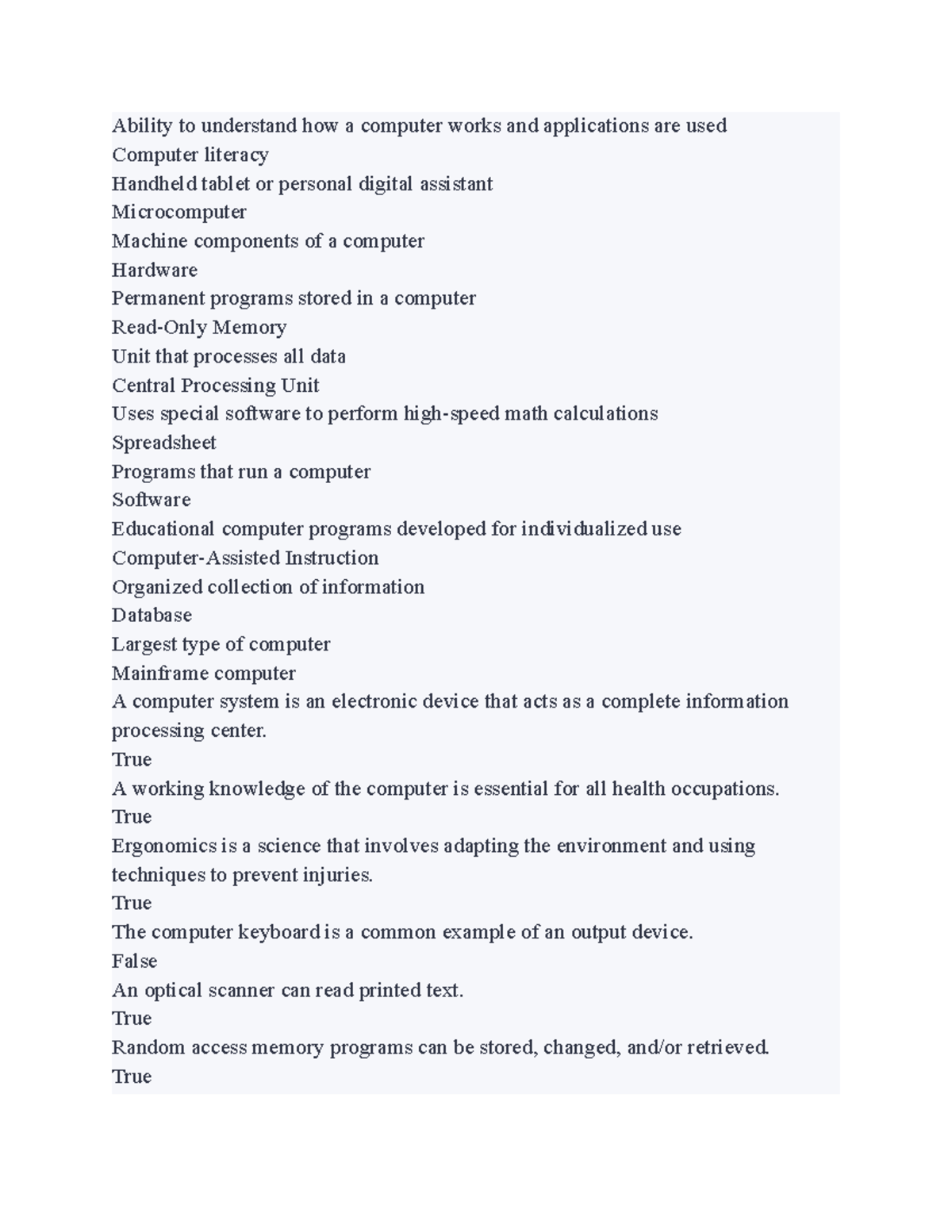 Computers 1 - practice materials - Ability to understand how a computer ...