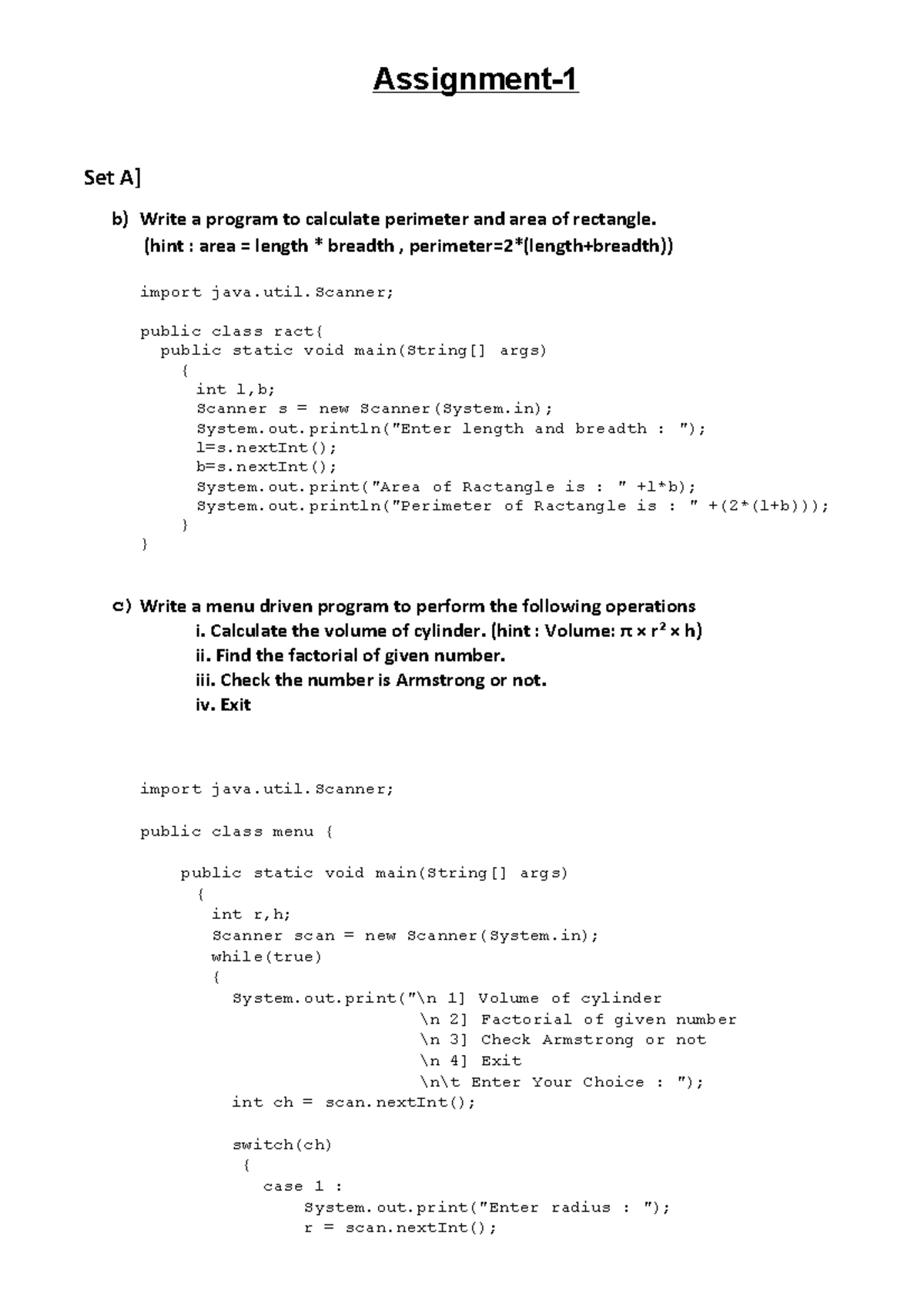 Lab book solved new - Assignment- Set A] b) Write a program to ...