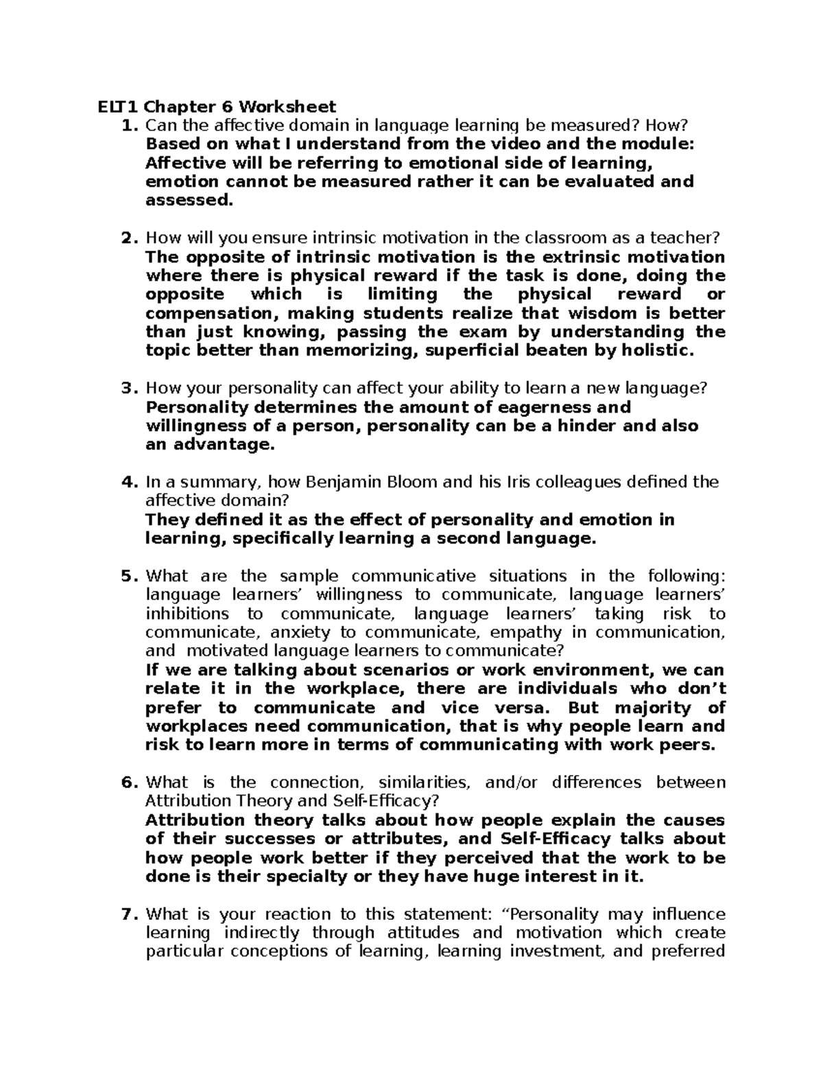 ELT1 C6 Worksheet Domturla - ELT1 Chapter 6 Worksheet 1 the affective ...