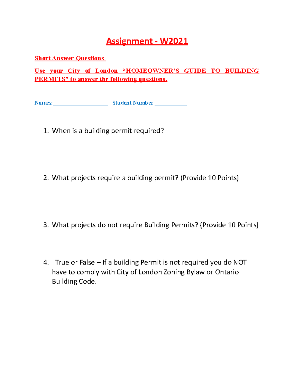 Building Permits - Assignment - Assignment - W Short Answer Questions ...