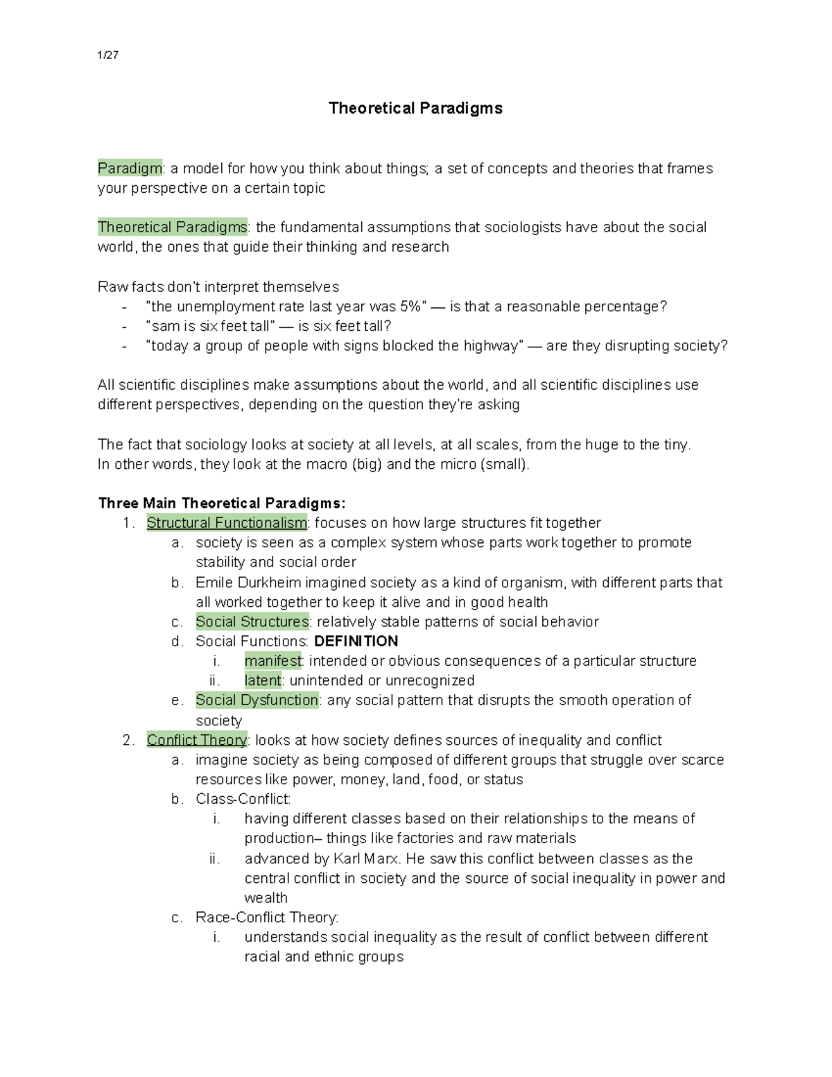 Theoretical Paradigms - 1/ Theoretical Paradigms Paradigm: a model for ...