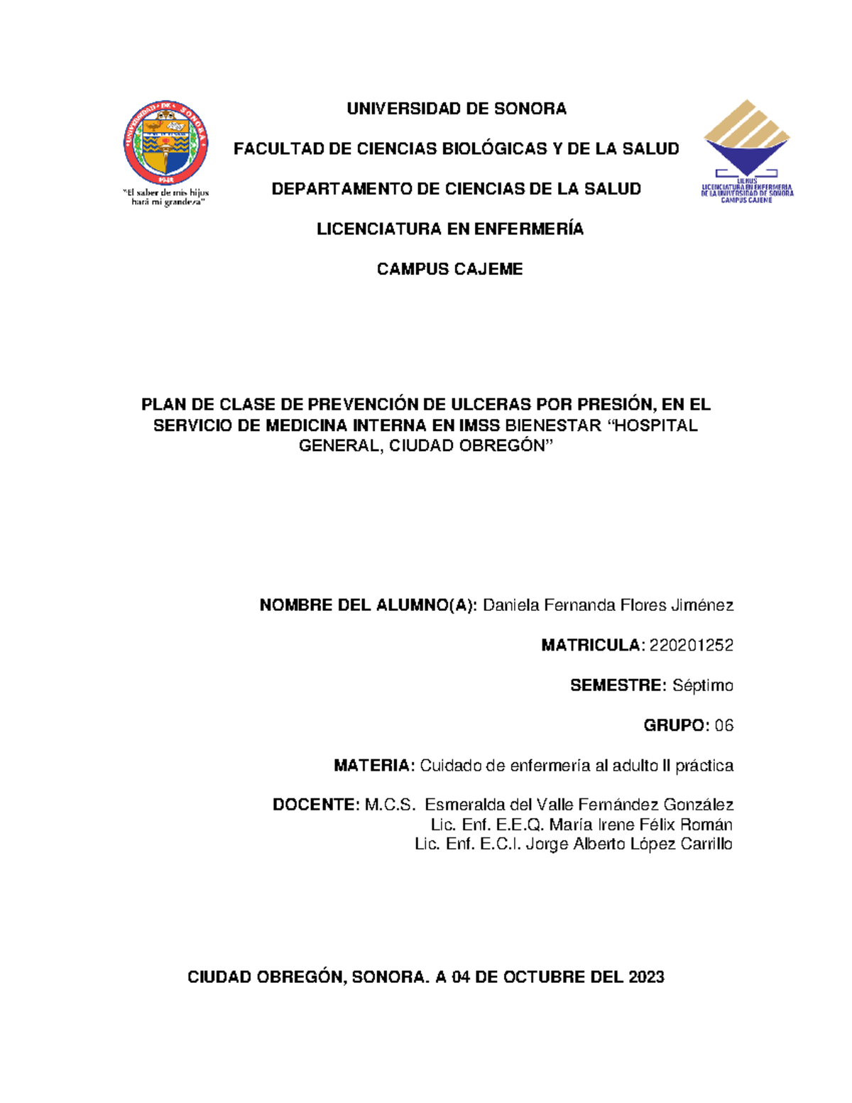 PLAN DE Clase 3 PREV UPP - CHARLAS - UNIVERSIDAD DE SONORA FACULTAD DE ...