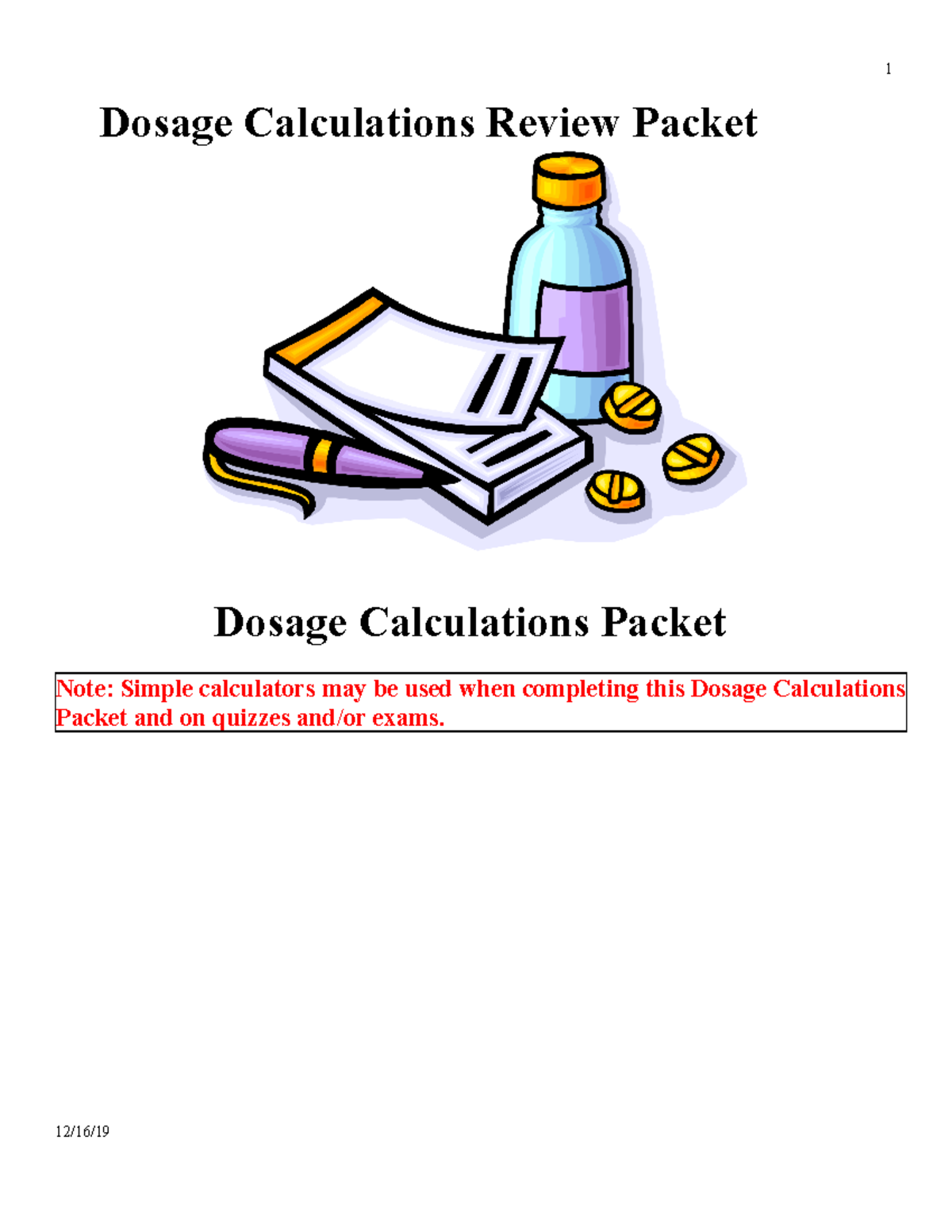 Dosage Calculations Packet (1)[24] - Dosage Calculations Review Packet ...