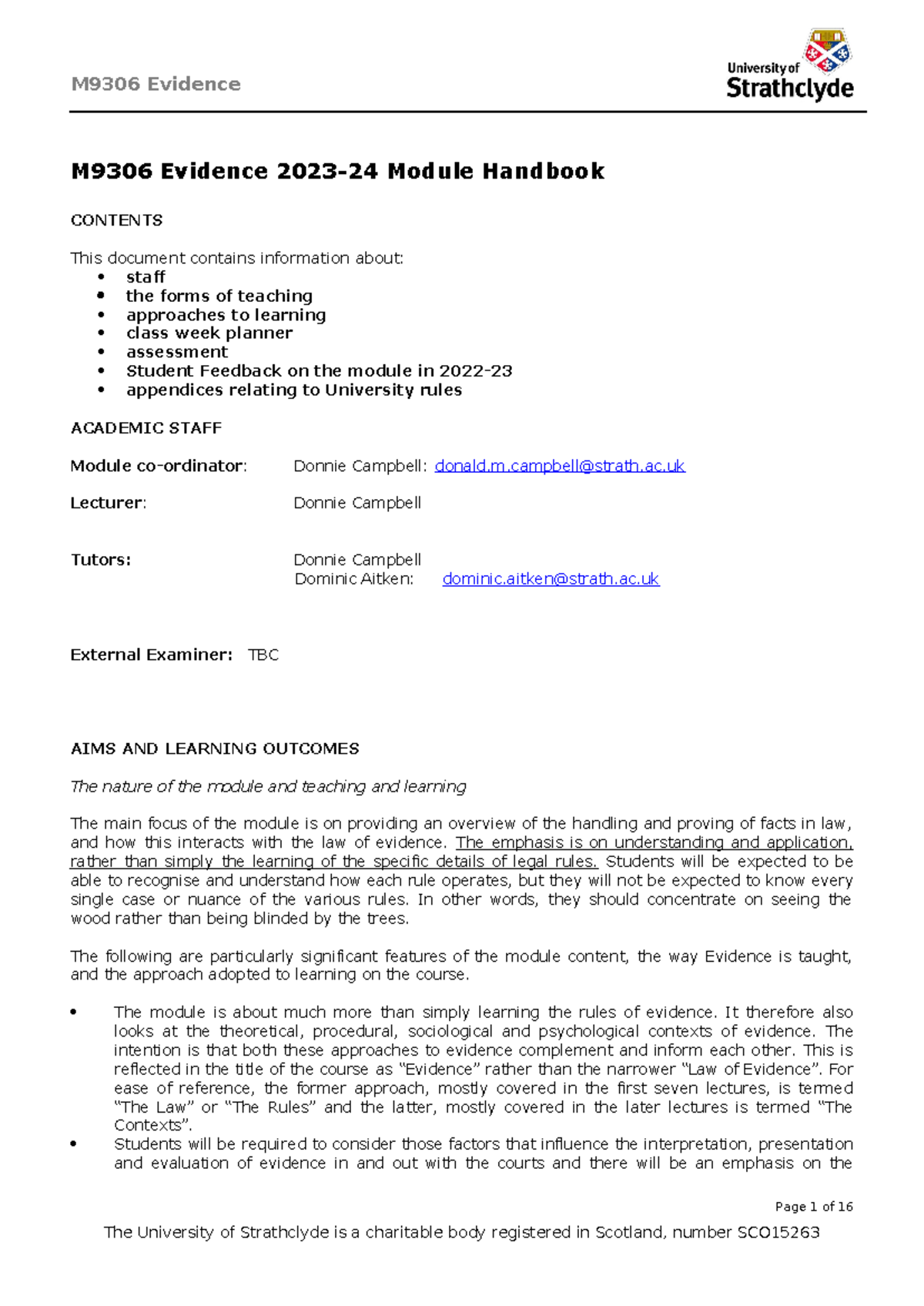 Evidence Module Handbook 2023-24 - M9306 Evidence 2023-24 Module Handbook CONTENTS This document ...