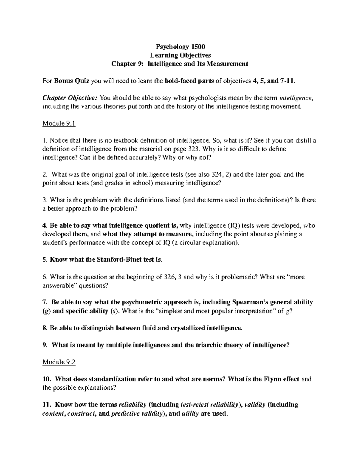 C9 - Hank Schlinger - Psychology 1500 Learning Objectives Chapter 9 ...