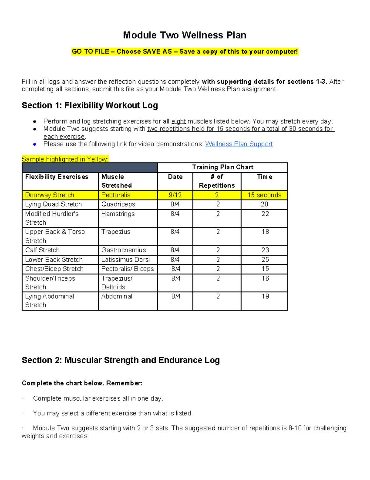 OK Module 2 Wellness Plan - Module Two Wellness Plan GO TO FILE ...