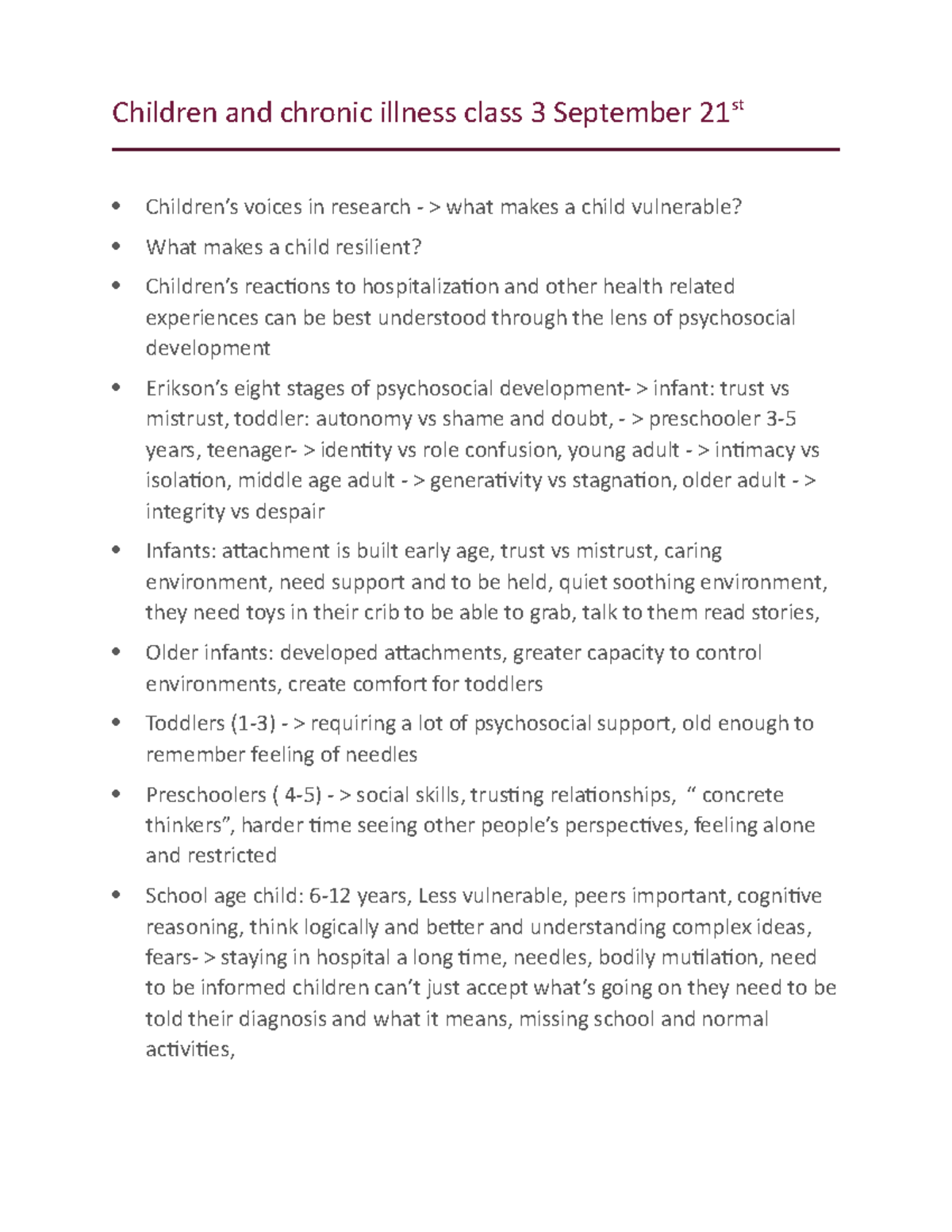 Children and chronic illness class 3 September 21st - Studocu