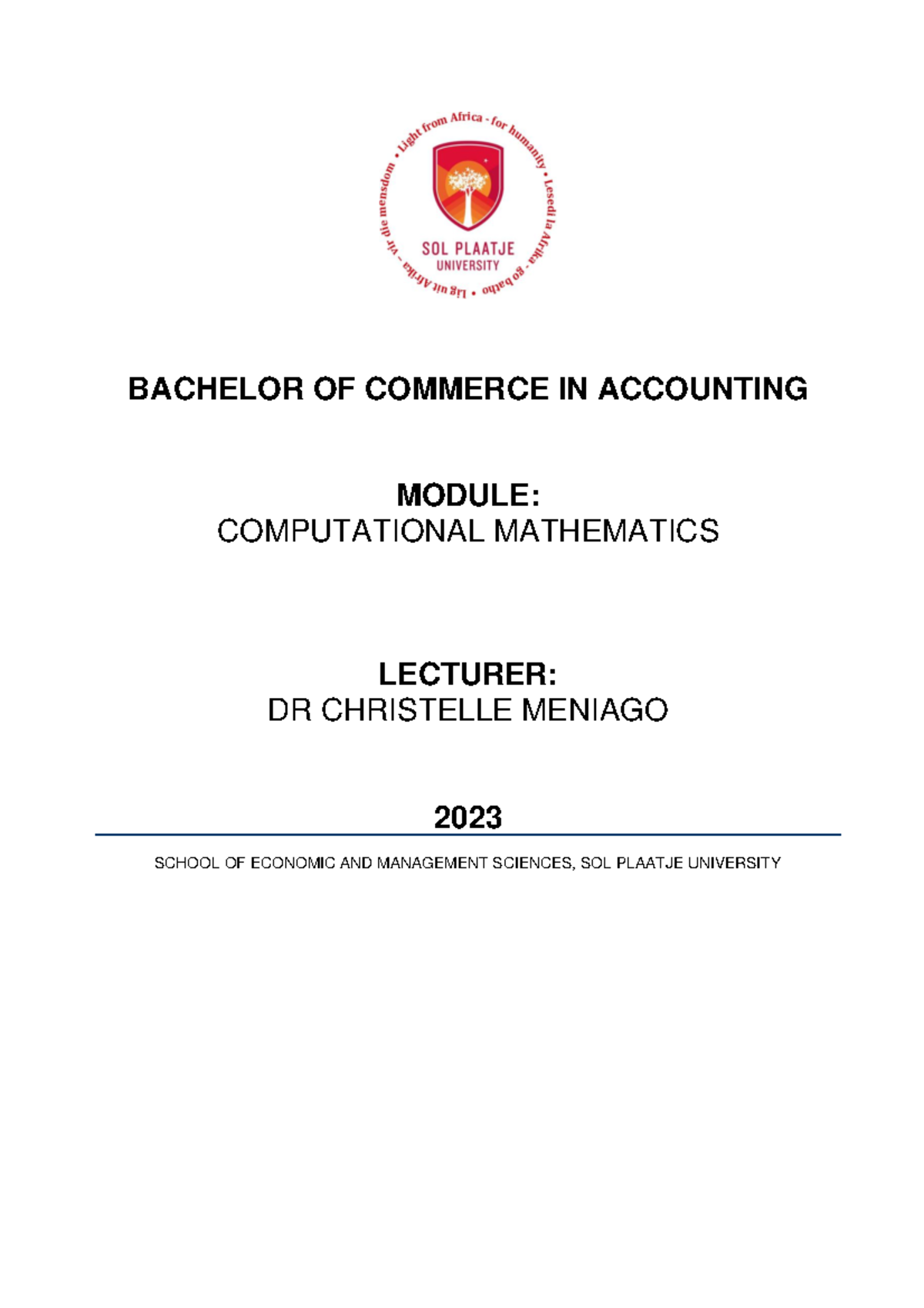 Computational Maths Study Guide 2023 - BACHELOR OF COMMERCE IN ...
