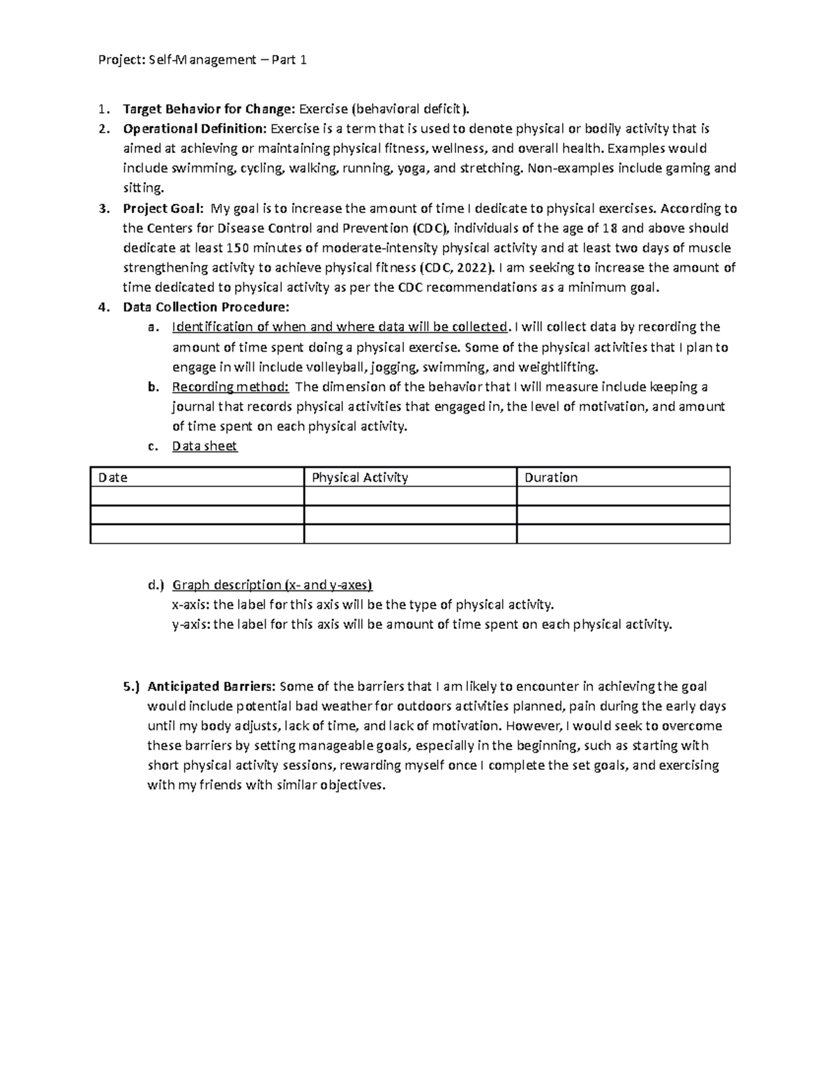 Self management project part 1 - Project: Self-Management – Part 1 ...