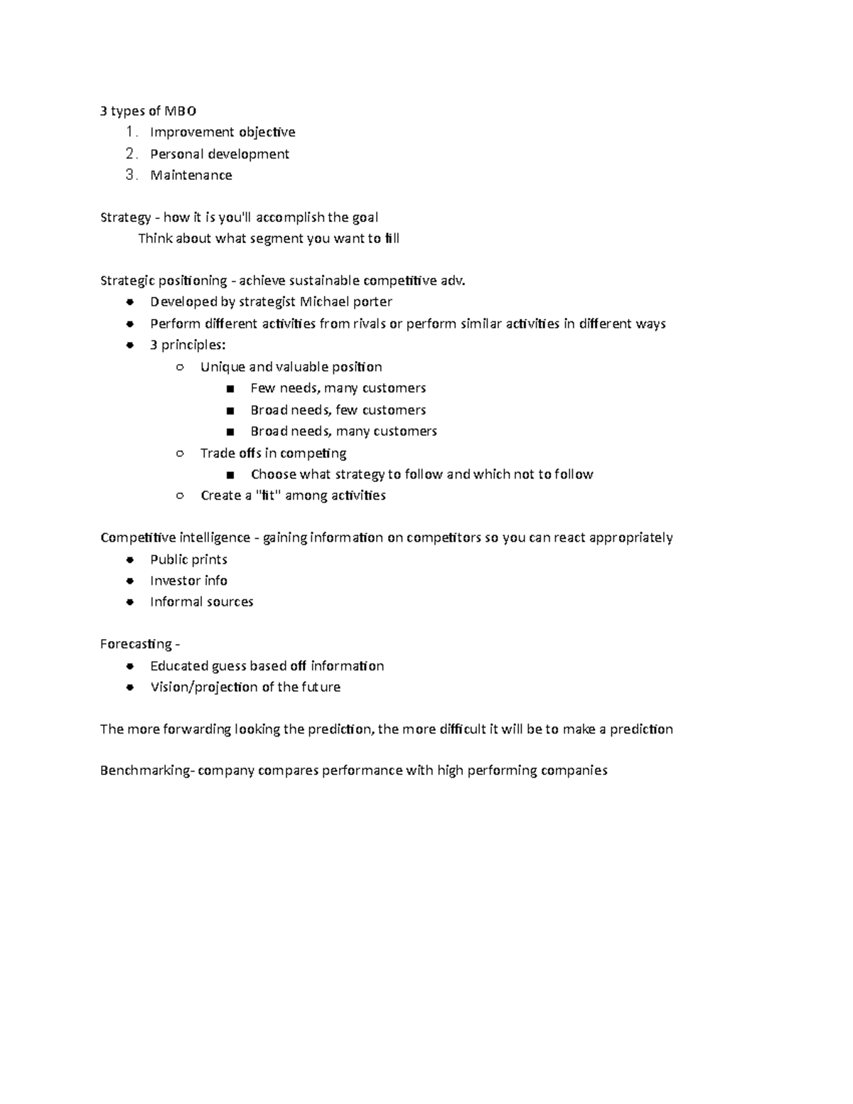 Class 7 - Intro MGT - 3 types of MBO 1. Improvement objective 2 ...