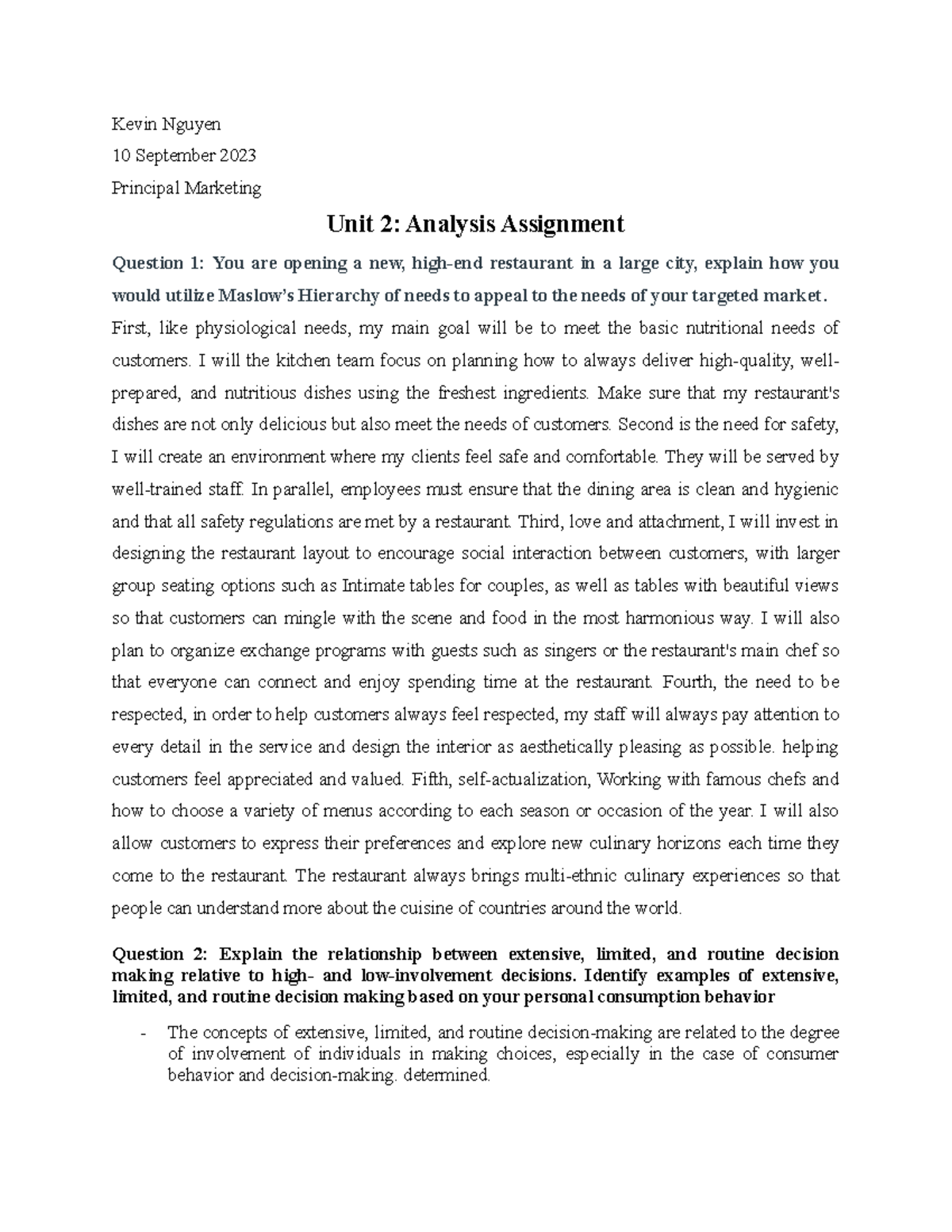 Kevin- Unit 2- Analysis Assignment - Kevin Nguyen 10 September 2023 ...