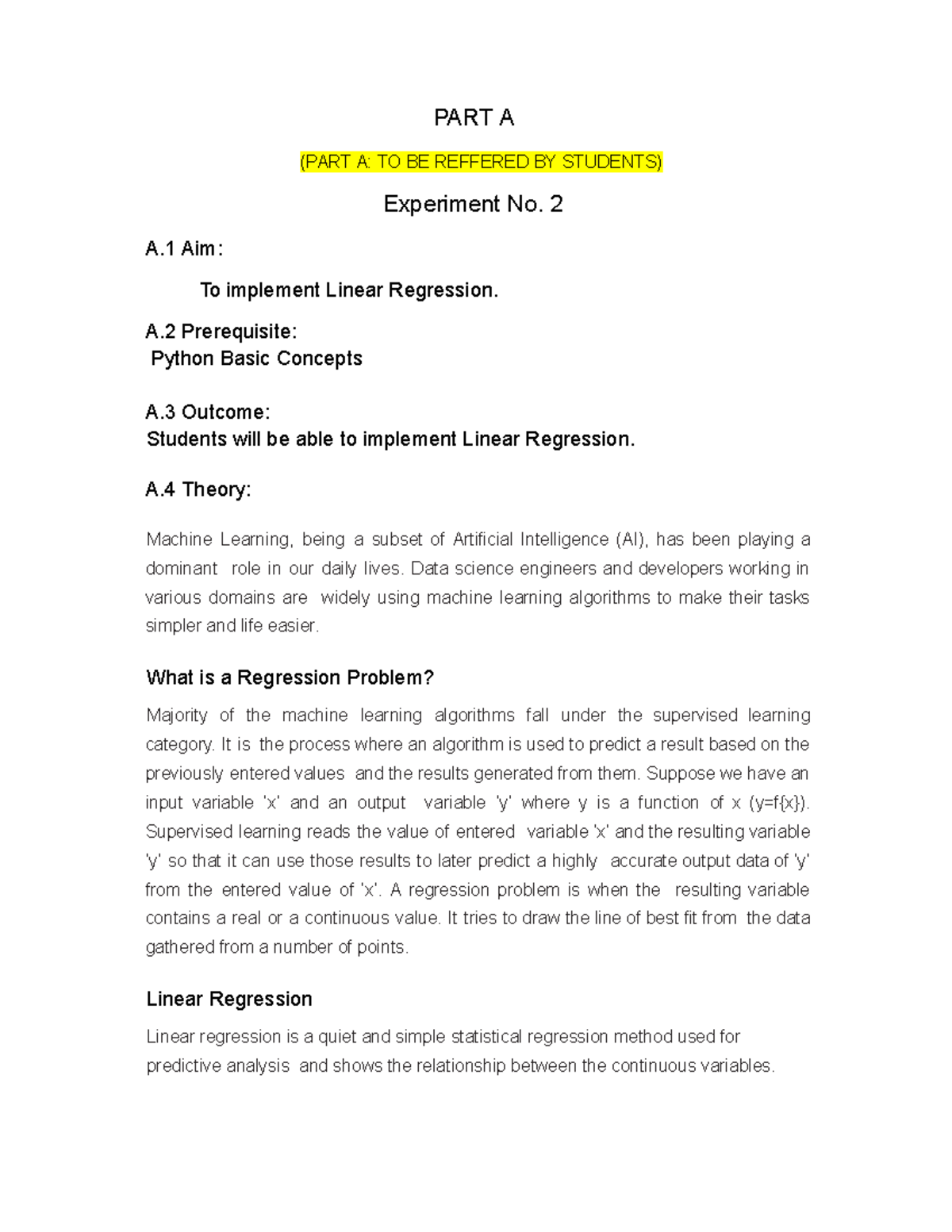 B30 ML Exp2 - MLExp1_cpt10000 - PART A (PART A: TO BE REFFERED BY STUDENTS) Experiment No. 2 A ...