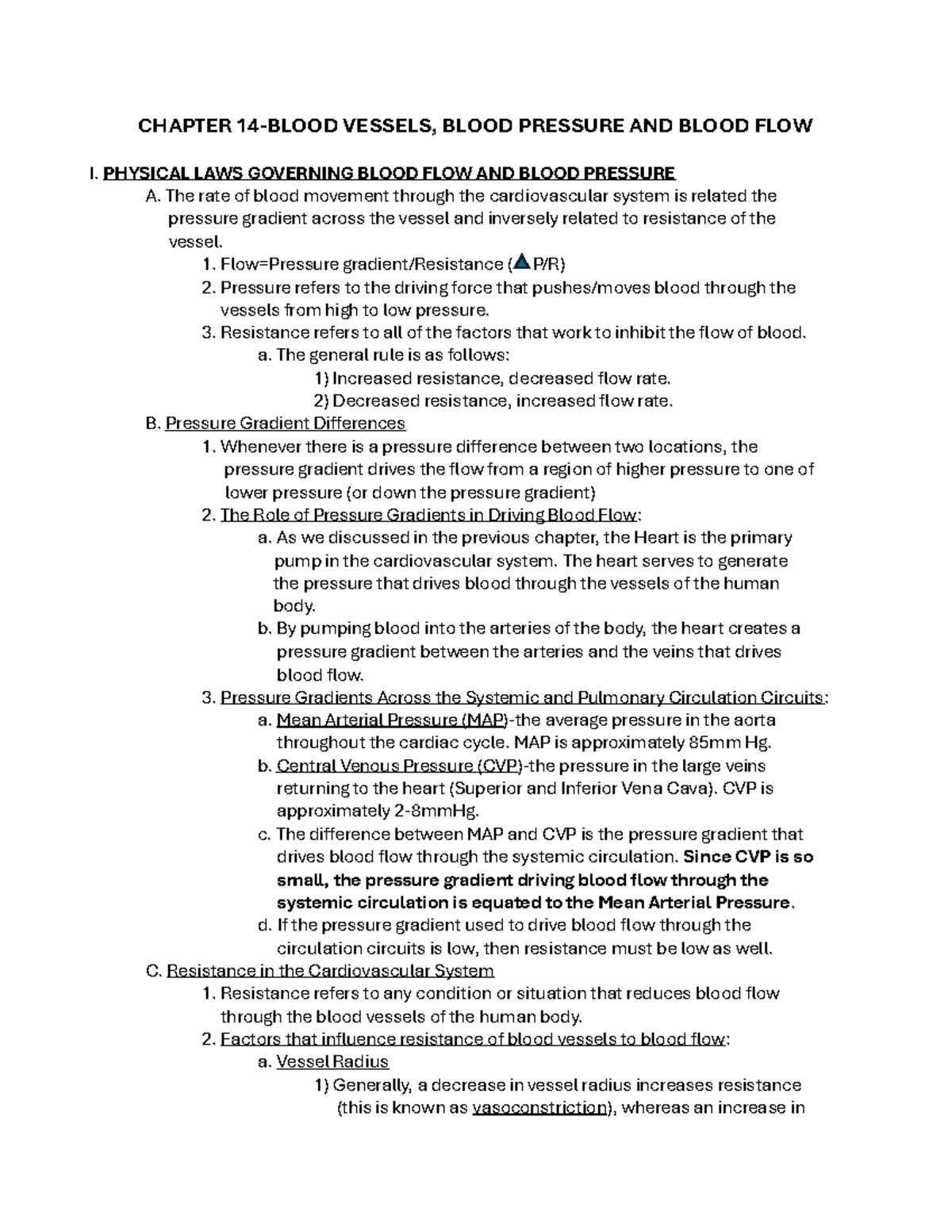 Human phys test 4 notes - CHAPTER 14-BLOOD VESSELS, BLOOD PRESSURE AND ...