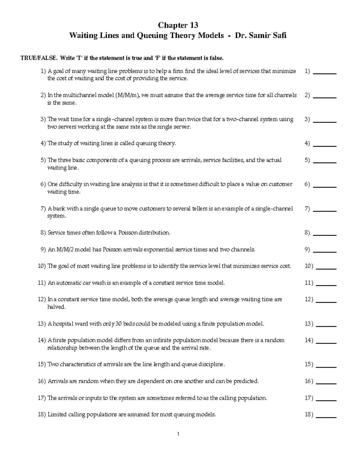 Chapter 13 - His - Chapter 13 Waiting Lines and Queuing Theory Models ...