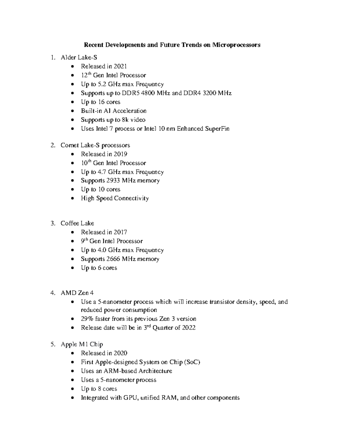 Assignment 1 Recent Developments And Future Trends On Microprocessor