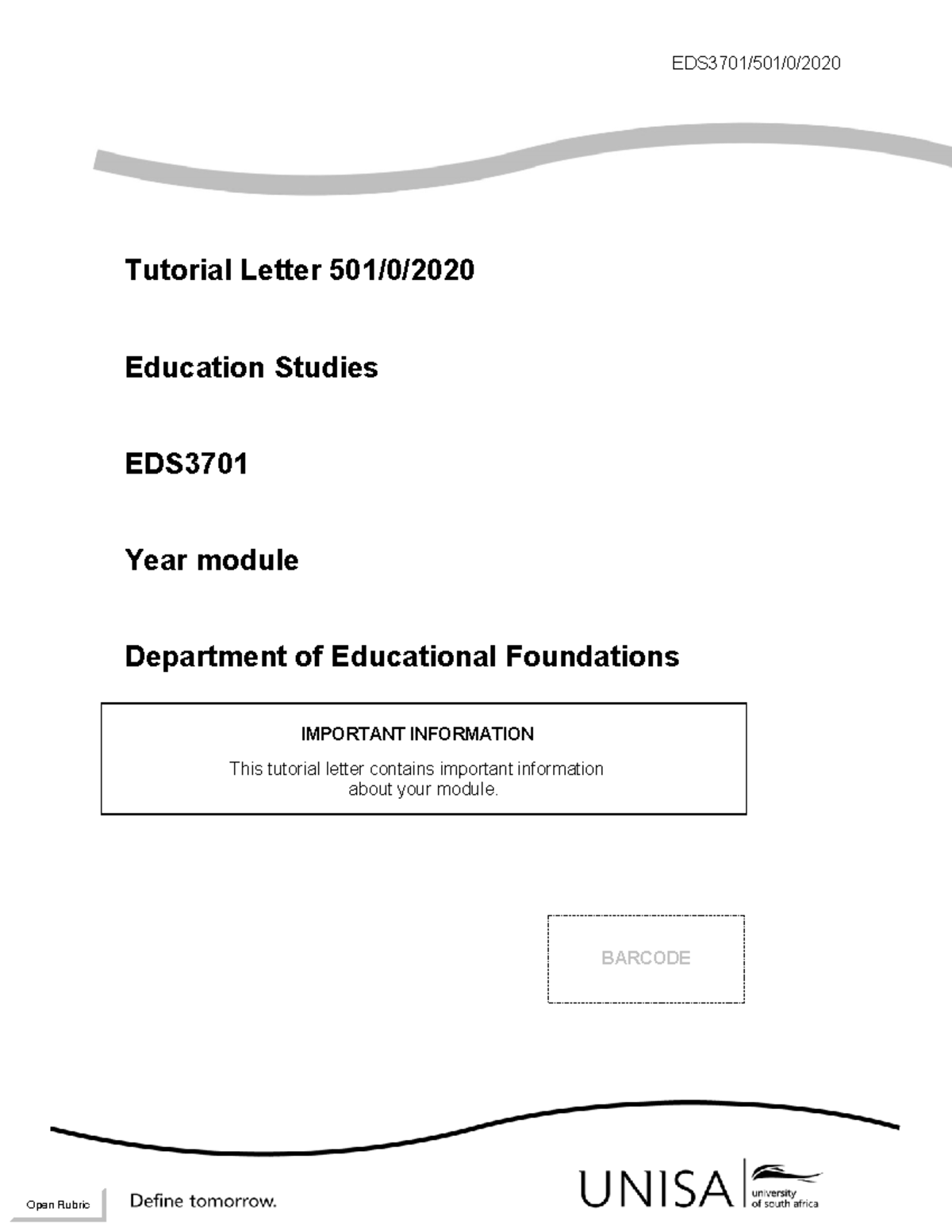 EDS3701 TL501 2020 April 07 - EDS3701/501/0/ Tutorial Letter 501/0 ...
