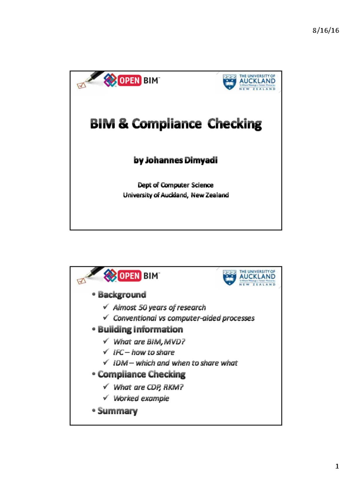 BIM and Compliance Checking - 8/16/16 1 8/16/16 SASE, SICAD, SPEX ...