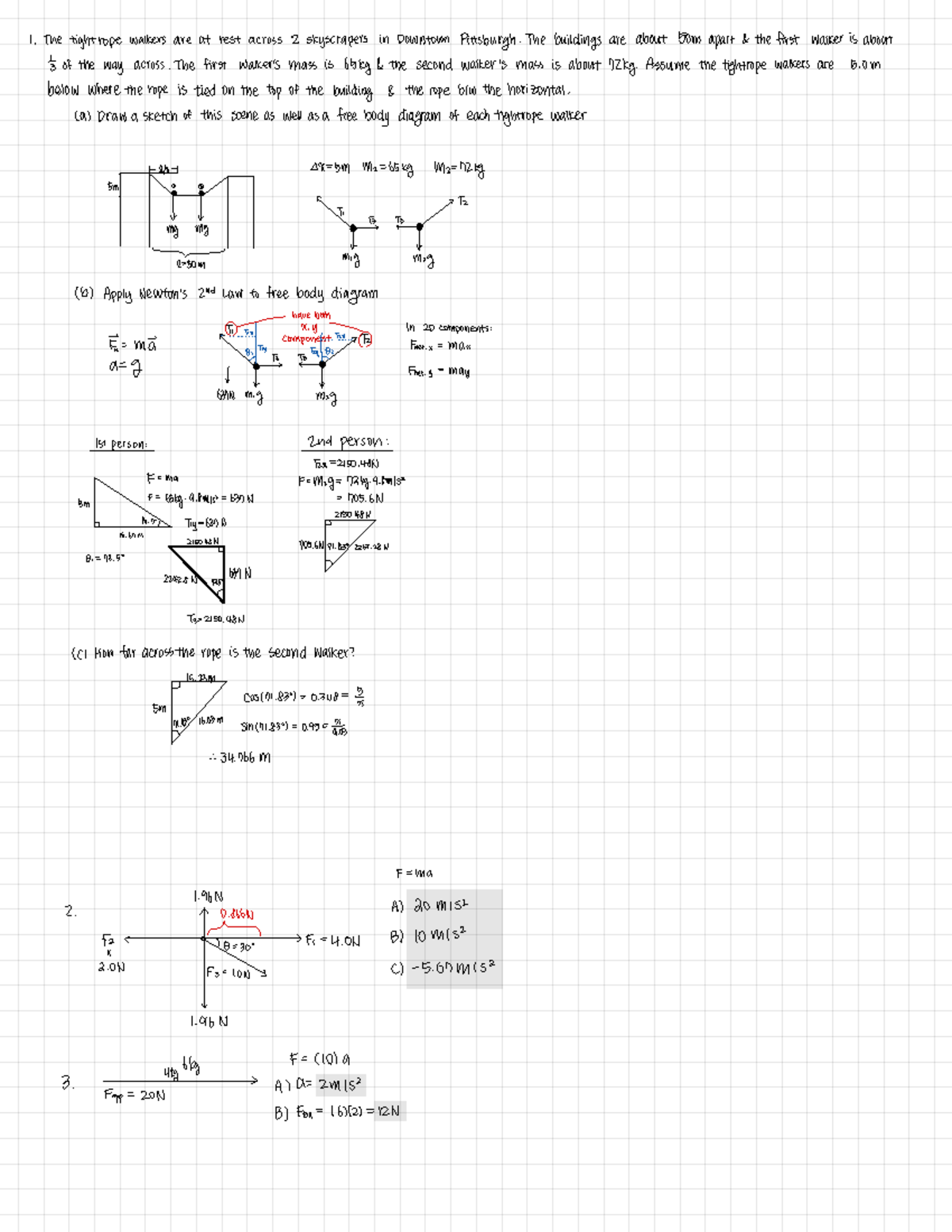 Recitation 4 - 1. The tightrope walkers are atrest across 2 skyscrapers ...