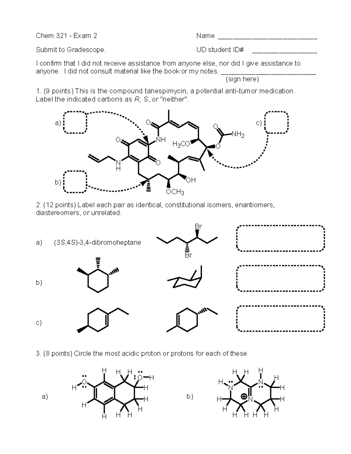 Chem 321 2021 summer exam 2 - Submit to Gradescope. Chem 321 - Exam 2